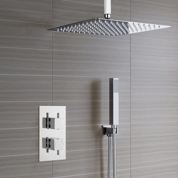 FontanaShowers Lima FS2961CM Ultra Thin Ceiling Mount Shower Set with ...