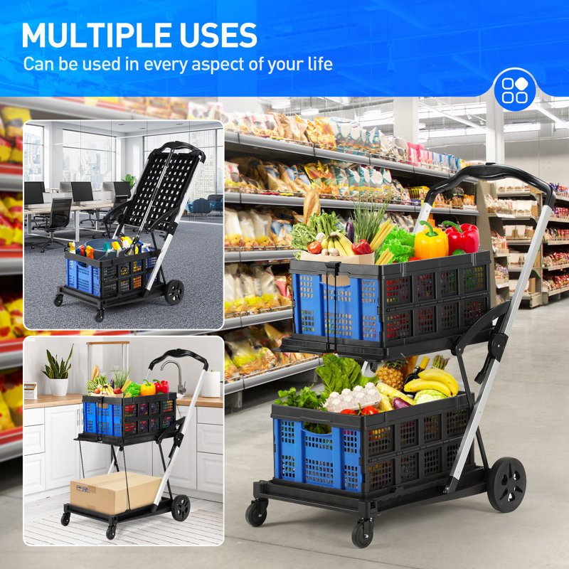 Decofy 43.3'' H x 18.11'' W Utility Cart with Wheels, Foldable Double ...