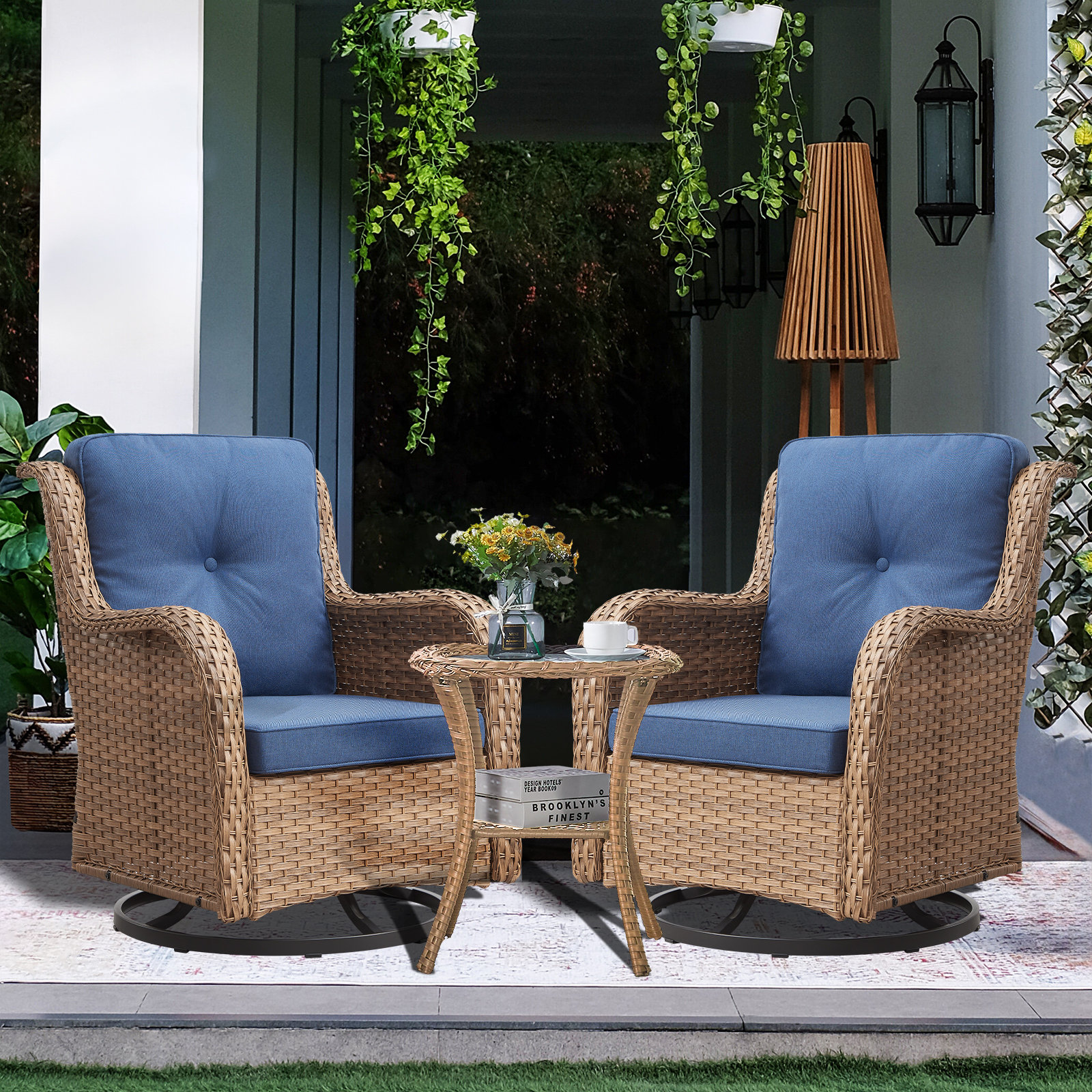 Red Barrel Studio® Schutt 3 Piece Patio Set Outdoor Wicker Glider ...