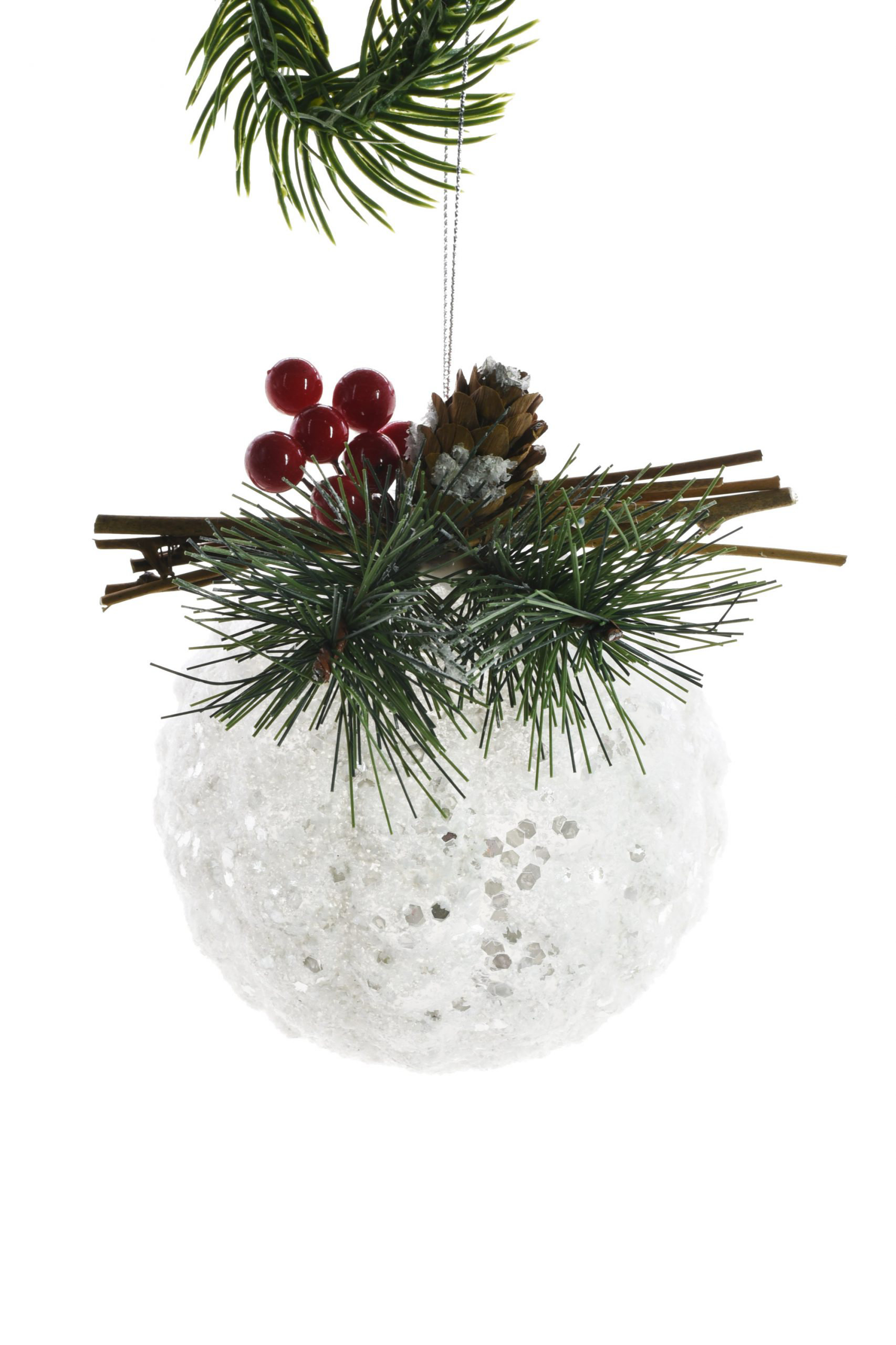 Starlight Collection White Hanging Glittered Conifer Ball Ornament ...