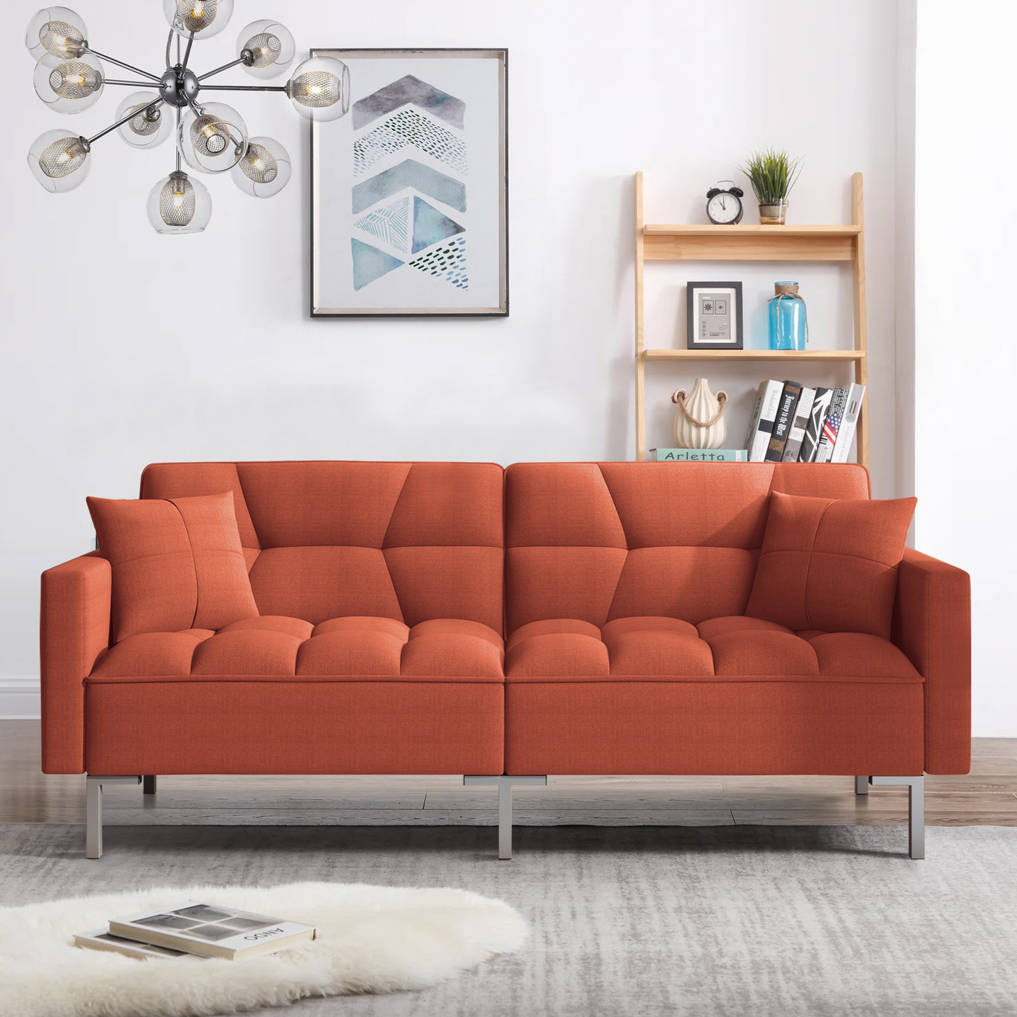 Latitude Run® 74.75'' Linen Upholstered Convertible Sofa Bed Sleeper Sofa Futon | Wayfair