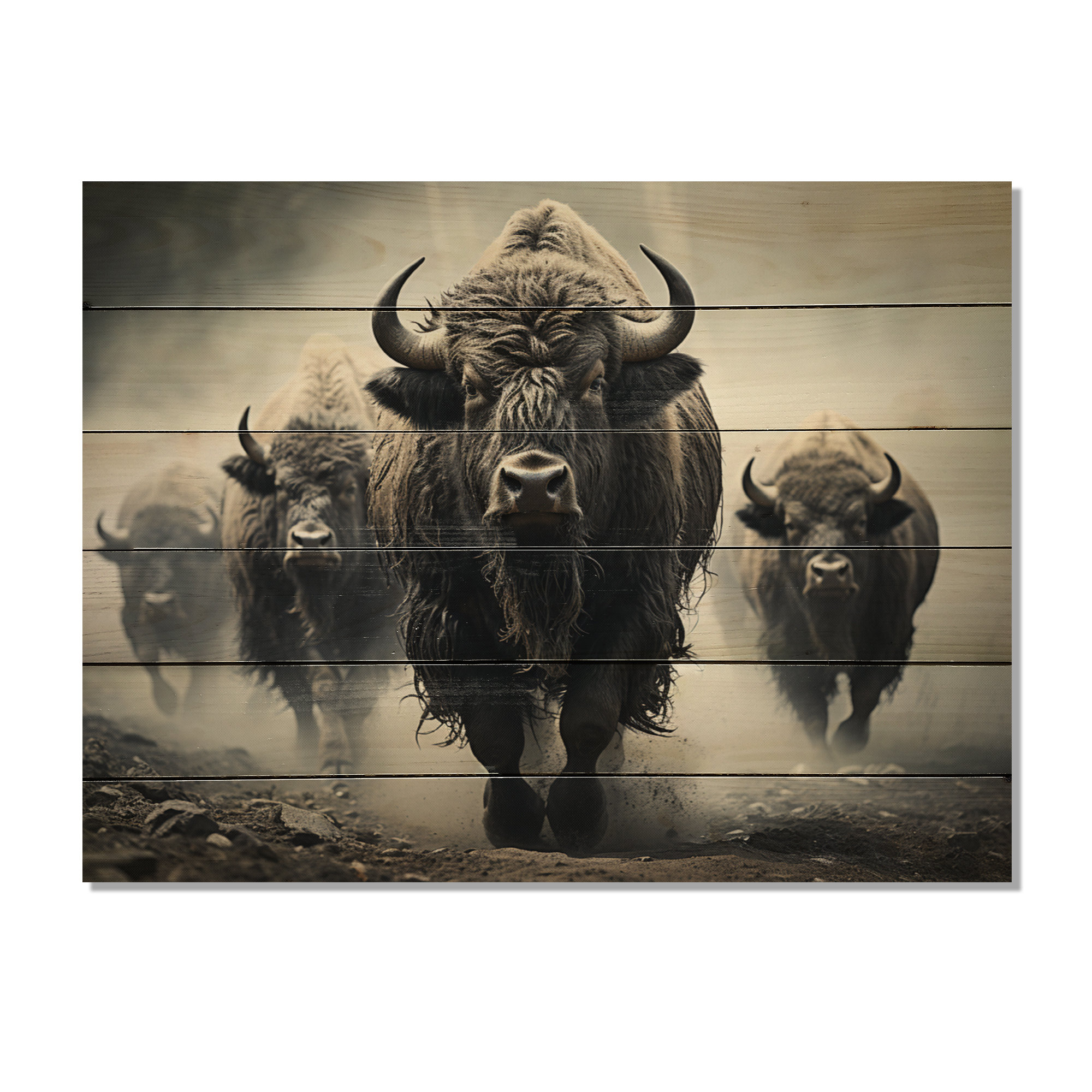 Union Rustic Kealani Gray Buffalo Gentle Guardians I On Wood Print ...