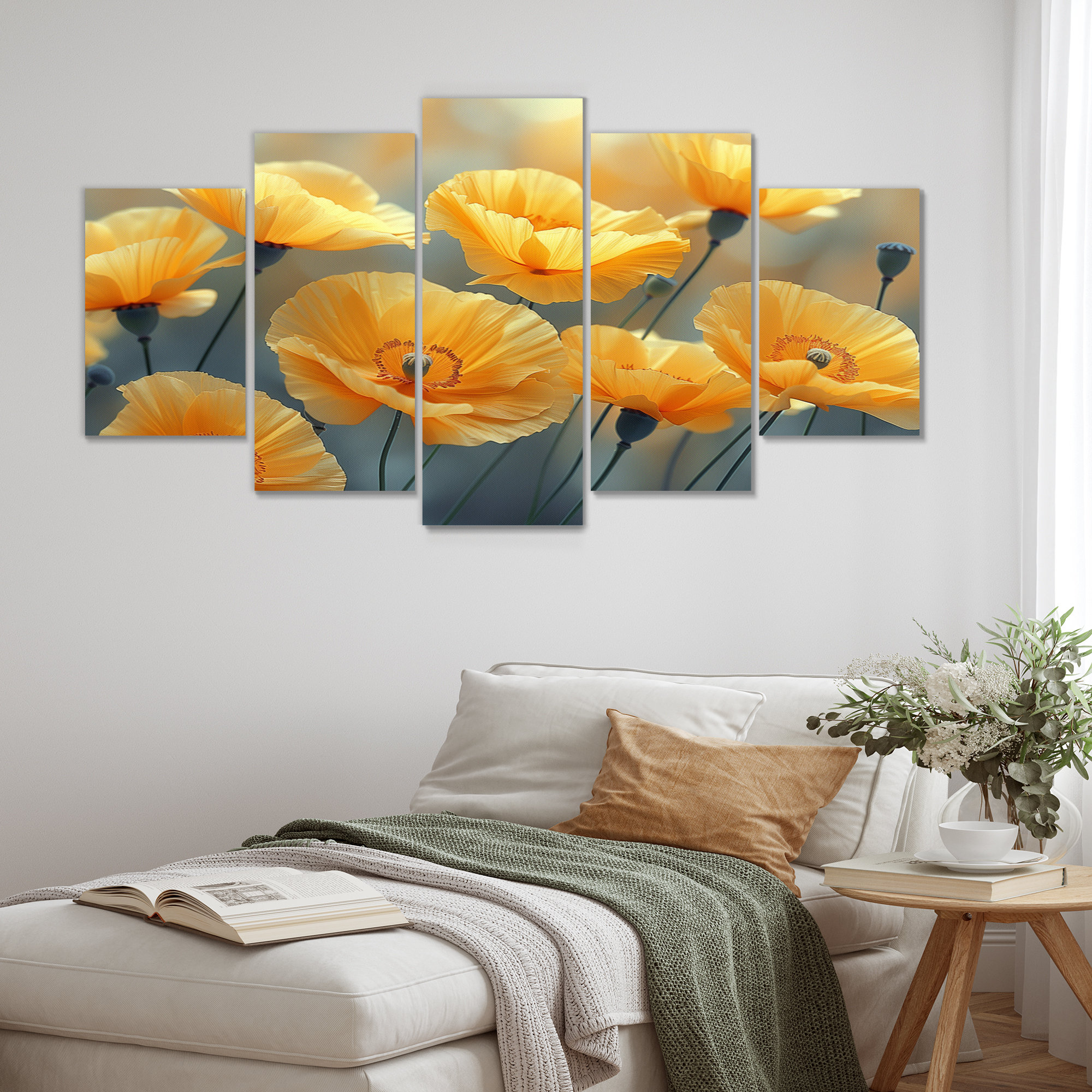 Design Art Yellow Grey Poppies Magic Wonder II - Poppies Wall Decor Set ...