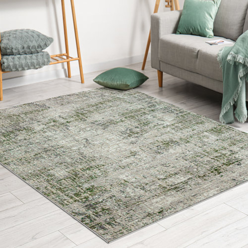 17 Stories Livigno 1241 Transitional Striated Green Area Rug | Wayfair