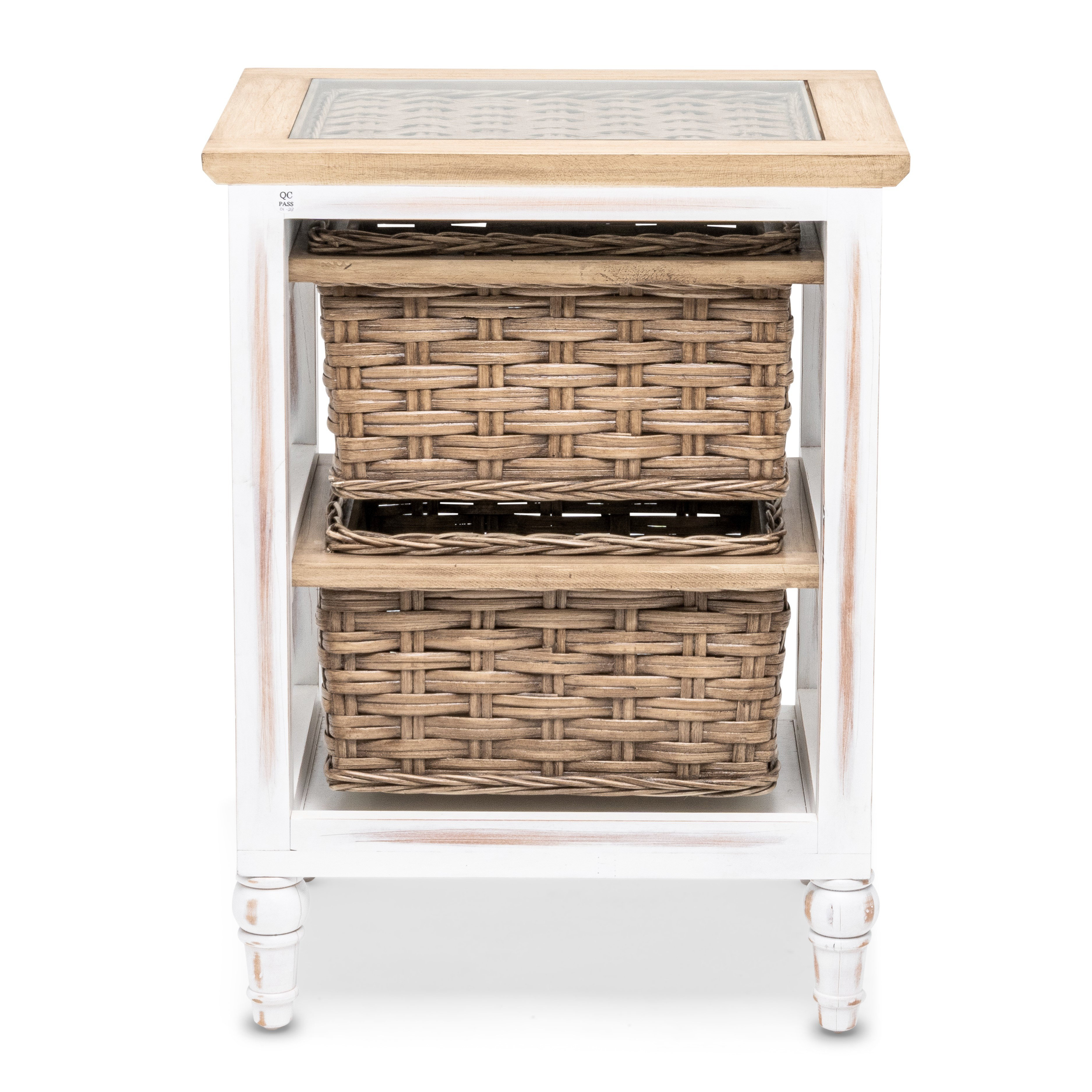 Bay Isle Home™ Ewell Solid Wood 2 - Wicker Drawer Accent End Table with ...