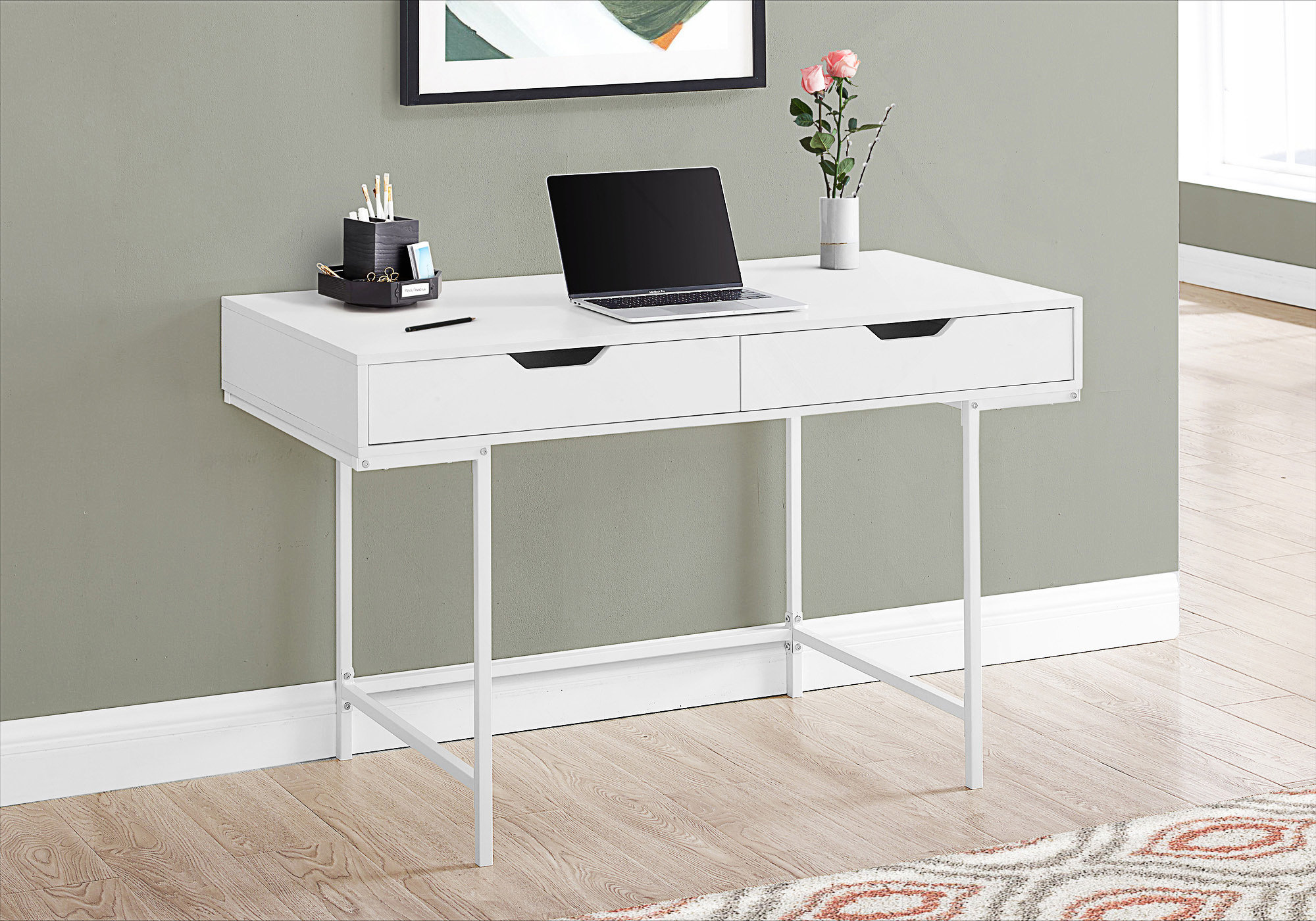 Latitude Run® Modern Computer Desk With Storage Drawers For Home Office ...