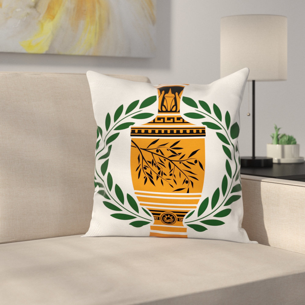 Ambesonne Greek Vase Laurel Square Cushion Pillow Cover | Wayfair