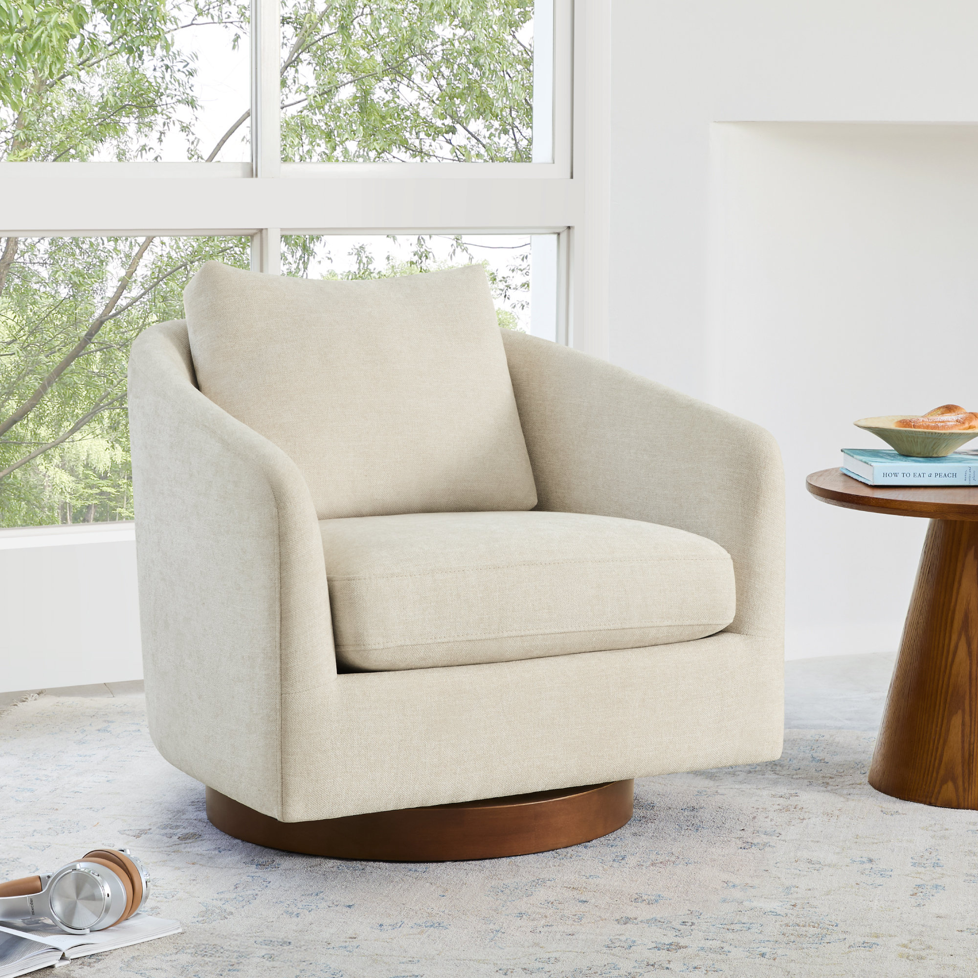 Wade Logan® Barrel Swivel Accent Chair with Solid Wood Base & Reviews ...