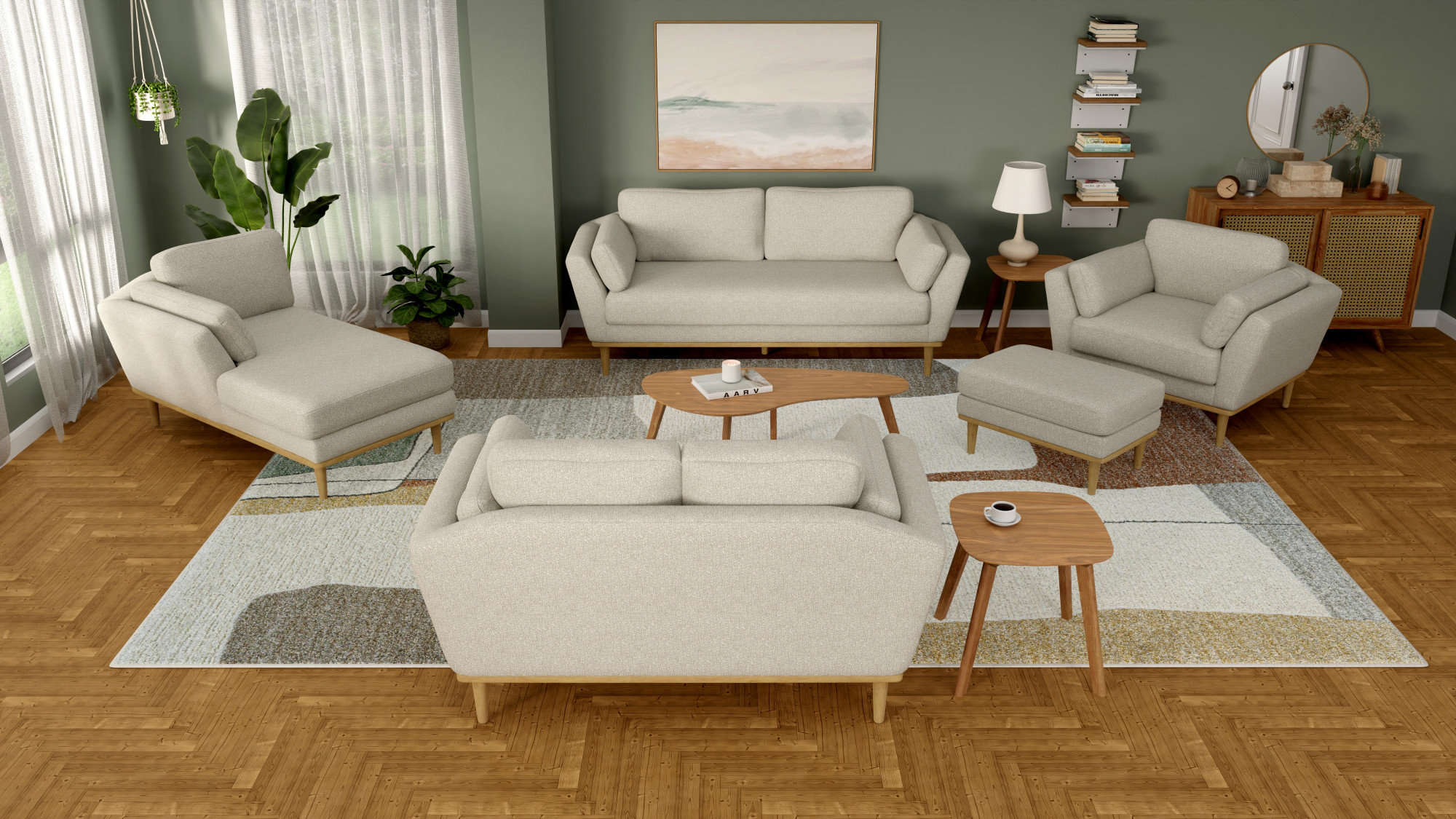 AllModern 83'' Upholstered Sofa Set With Reversible Tray Ottoman ...