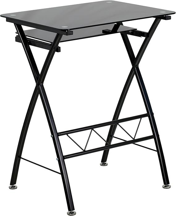 George Oliver Black Tempered Glass Computer Desk With Pull-Out Keyboard ...