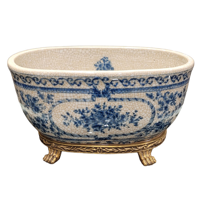 Danny's Fine Porcelain Blue/White/Gold Bronze Ormolu Porcelain Cachepot ...