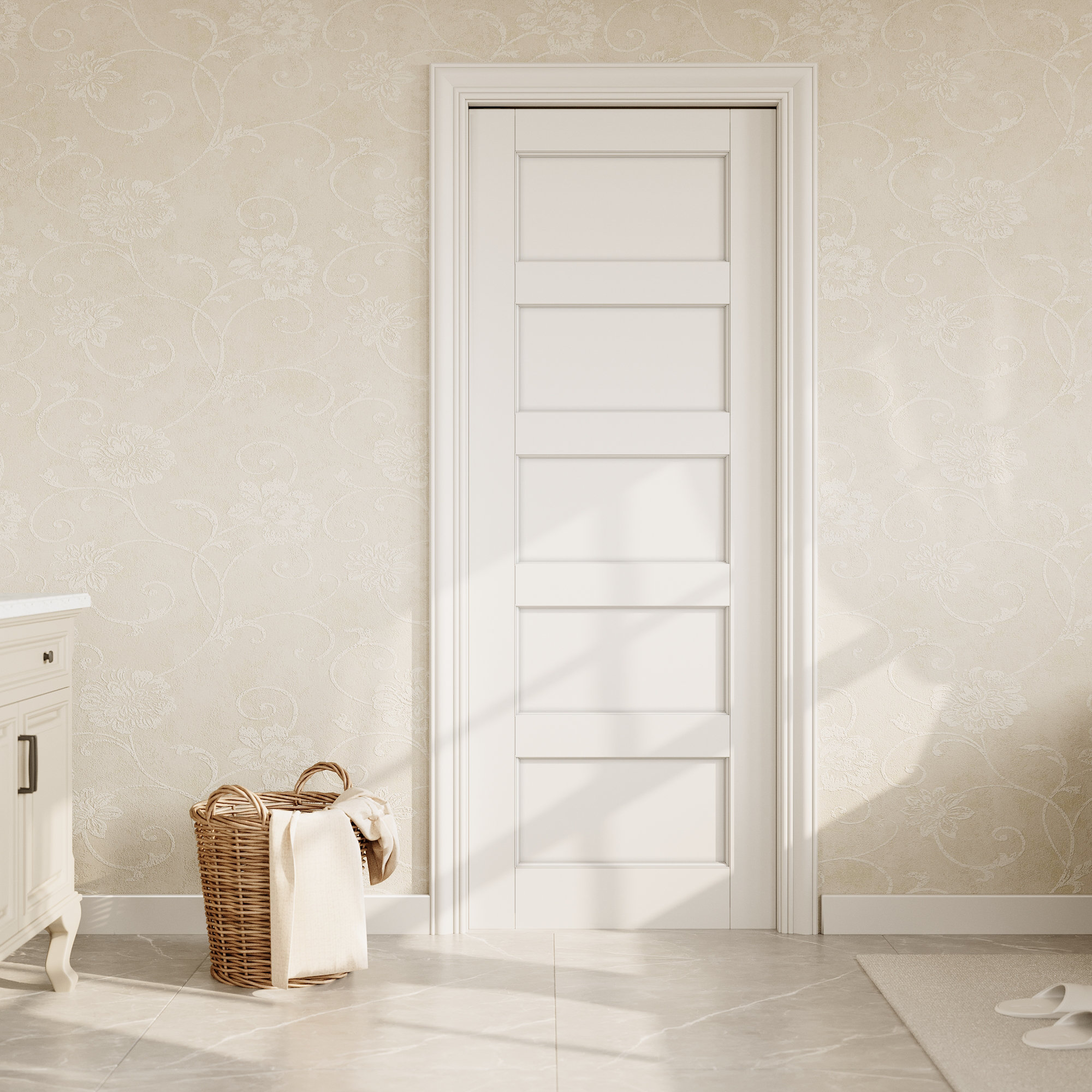 ARK DESIGN 5 Paneled Solid Wood Sliding Doors White Pantry Sliding ...