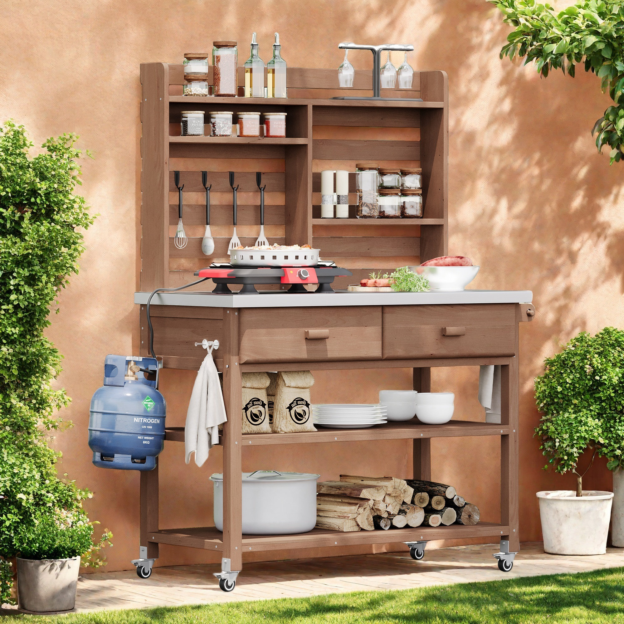 Red Barrel Studio® 64.9"H Outdoor Potting Bench Table With Lockable ...