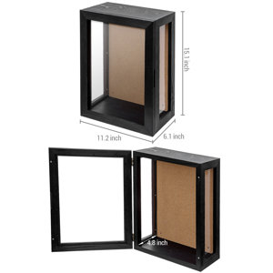 Gracie Oaks Black Wood Wall Display Picture Frame Case With Corkboard ...