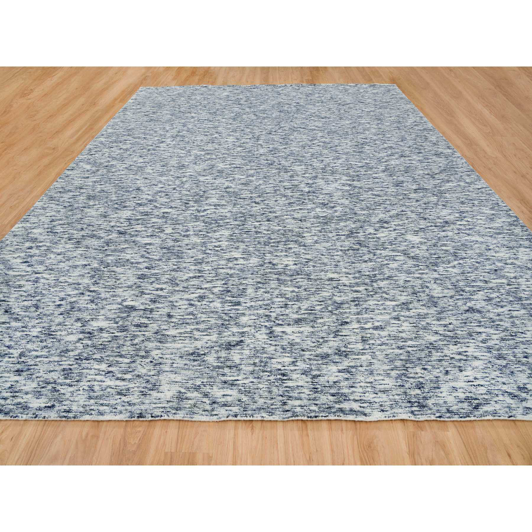 Orren Ellis 12'2"x15' Blue Wool Hand Loomed Modern Striae Design ...