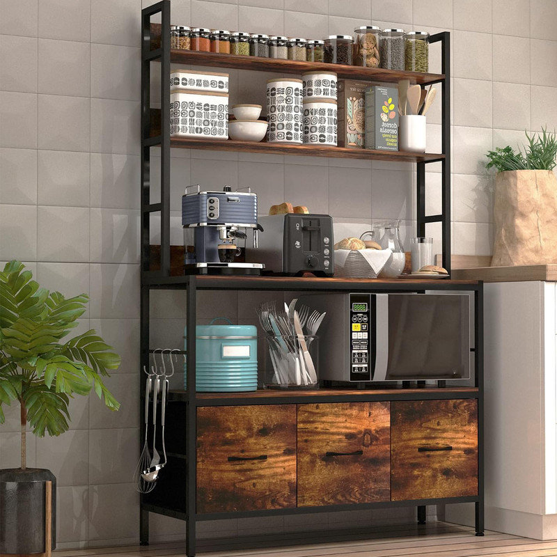 17 Stories Kitchen Bakers Rack with Baskets,5-Tier Free Standing ...