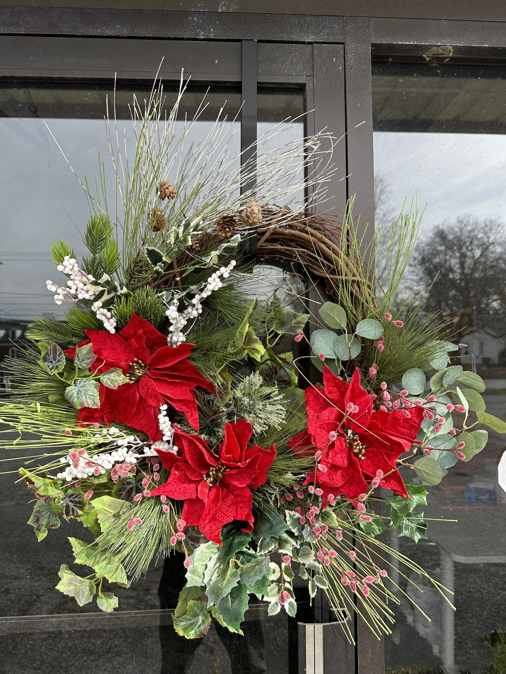 The Holiday Aisle® 26" Winter Christmas Poinsettia Front Door Wreath ...