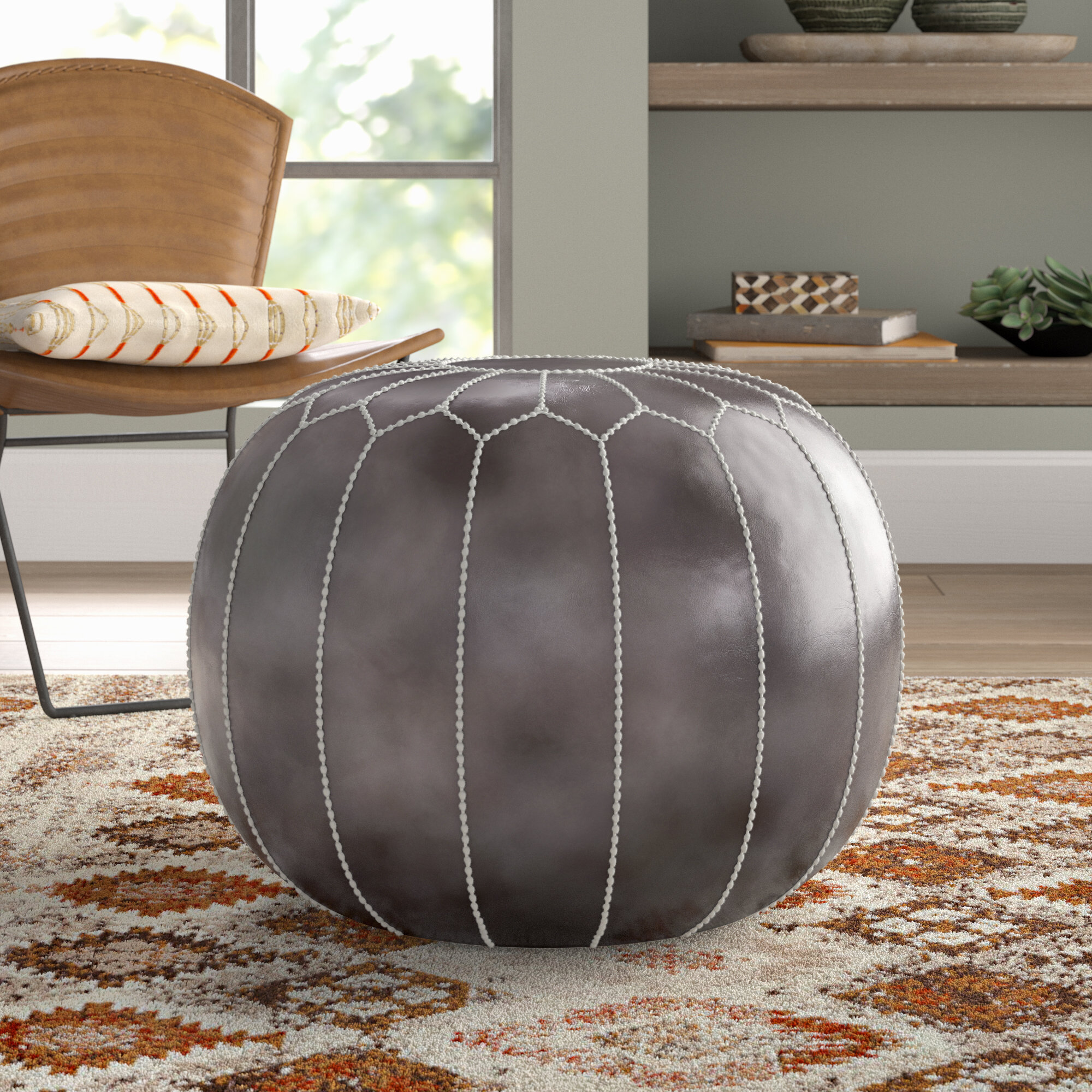 Langley Street® Innis Cole And Gray Bohemian Leather Pouf & Reviews ...