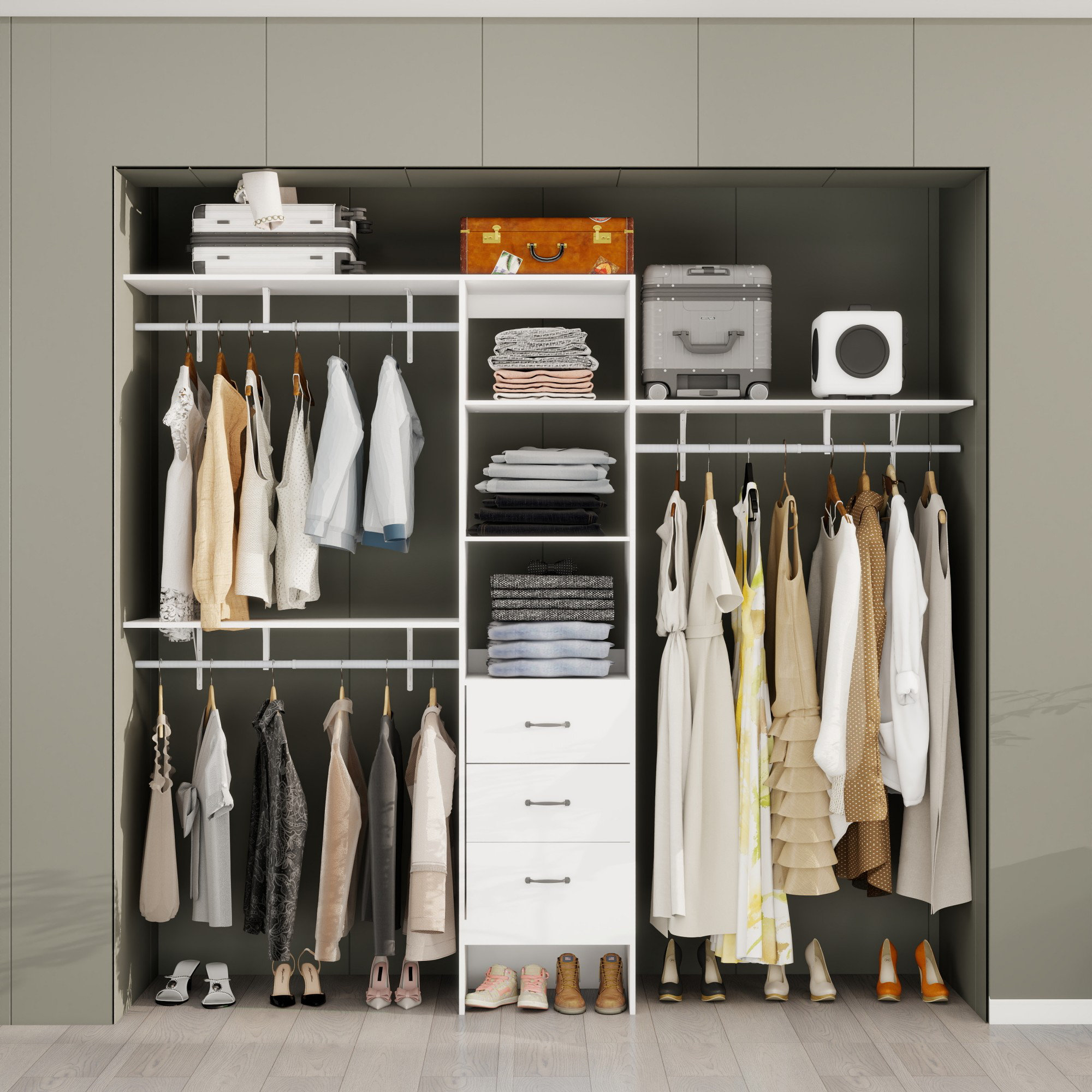 Latitude Run® 96 Inches Closet System With 3 Adjustable Shelves And 3 ...