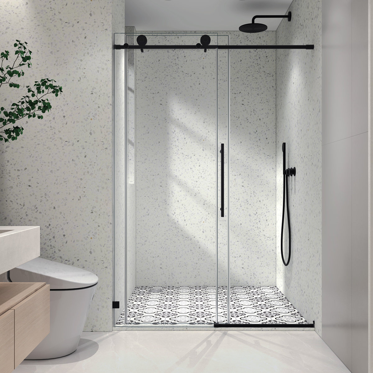 WANDINGT 5476 Brushed Frameless One Fixed And One Shifted Shower Door ...