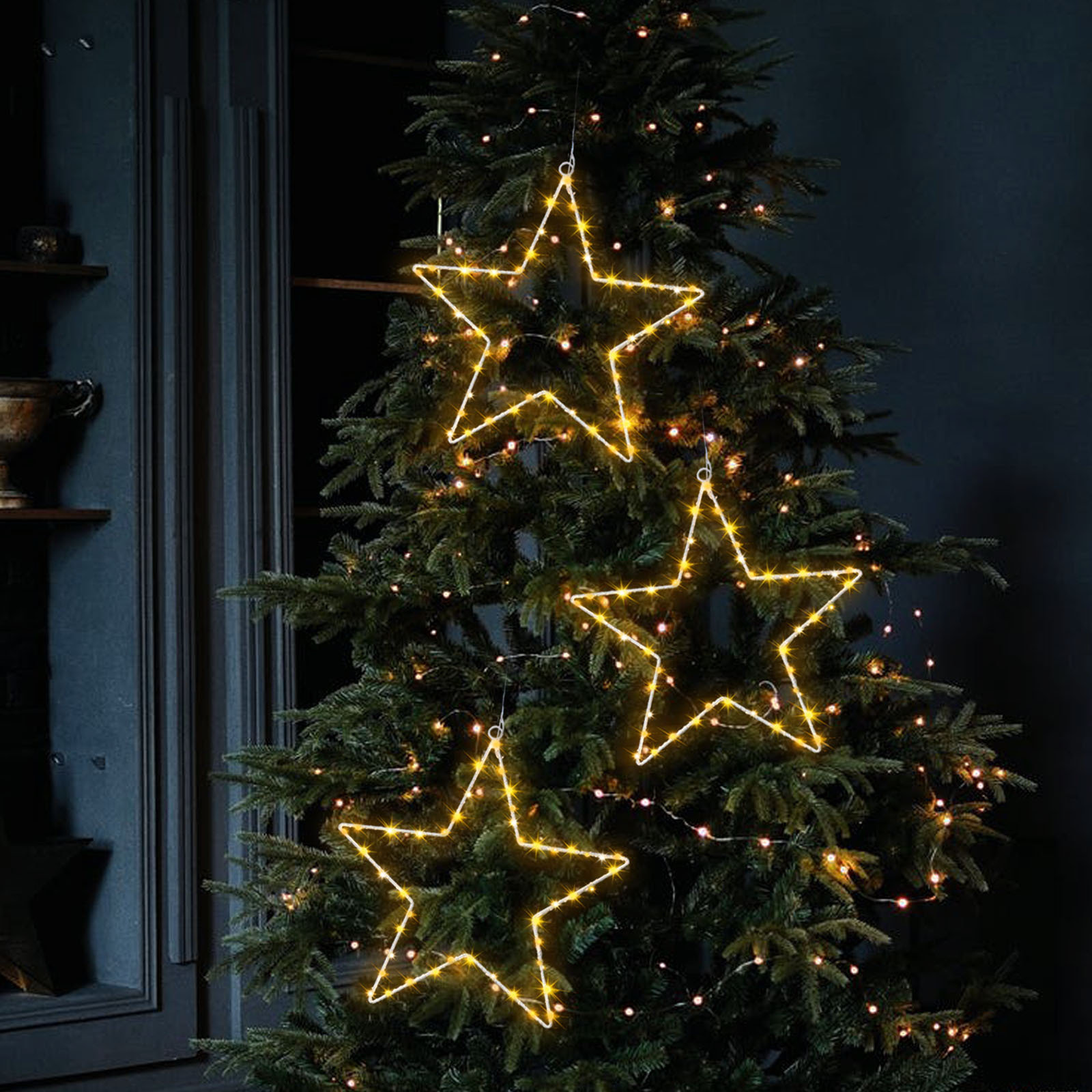 The Seasonal Aisle TRIXES 3PC LED Stars – Hanging Christmas Decorations ...