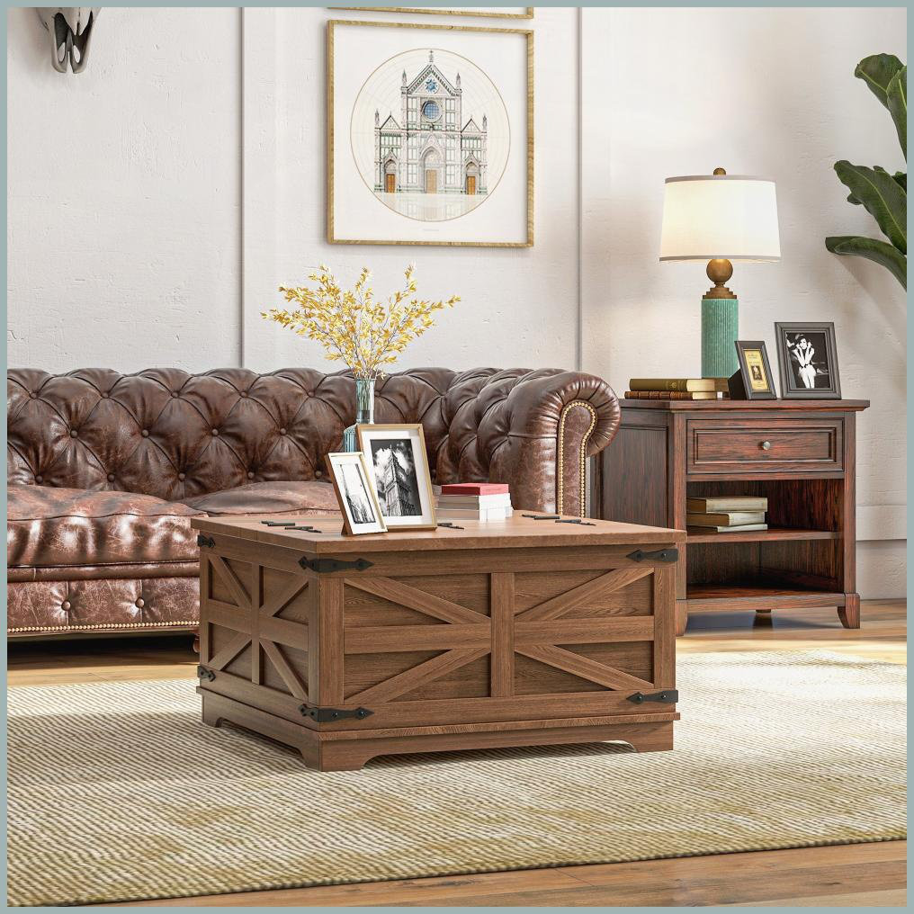 Latitude Run® Farmhouse Square Coffee Table with Hinged Lift Top ...