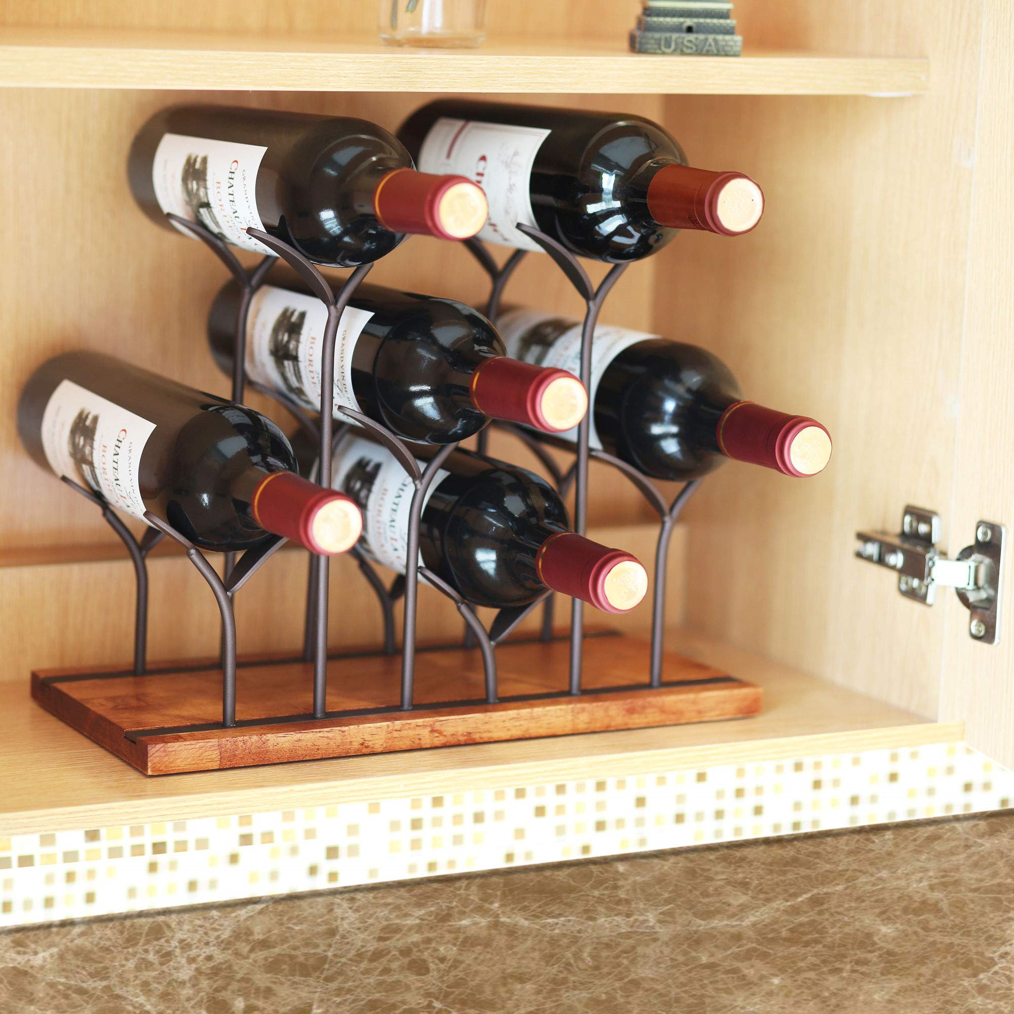 Lark Manor Countertop Bottle Rack, Tabletop Wood Bottle Holder, Hold 6 ...