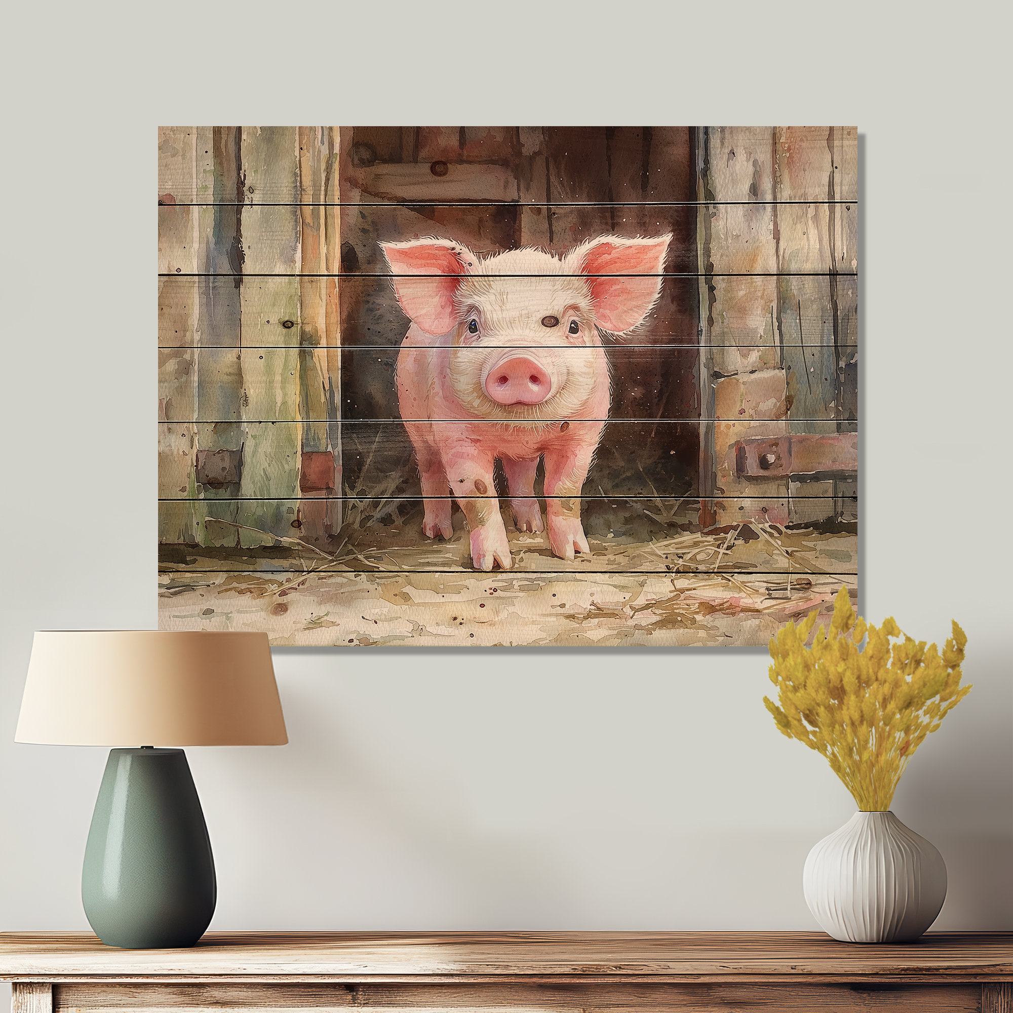 Ophelia & Co. Cute Farm Pig Portrait - Pig Animal Wood Wall Art - On ...