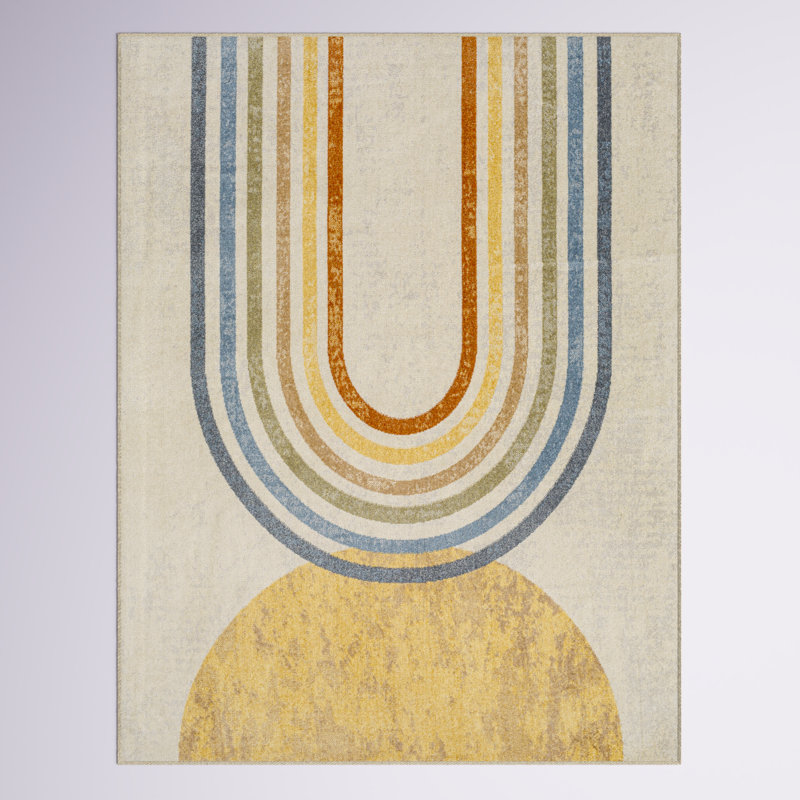 Wade Logan® Sunny Machine Washable Modern Cream/Yellow Area Rug ...