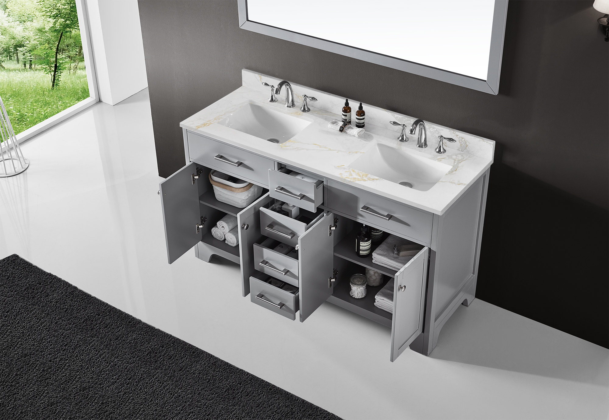 Lark Manor™ Claristine 60 Inch Bath Vanity in Quartz Top with Faucet ...