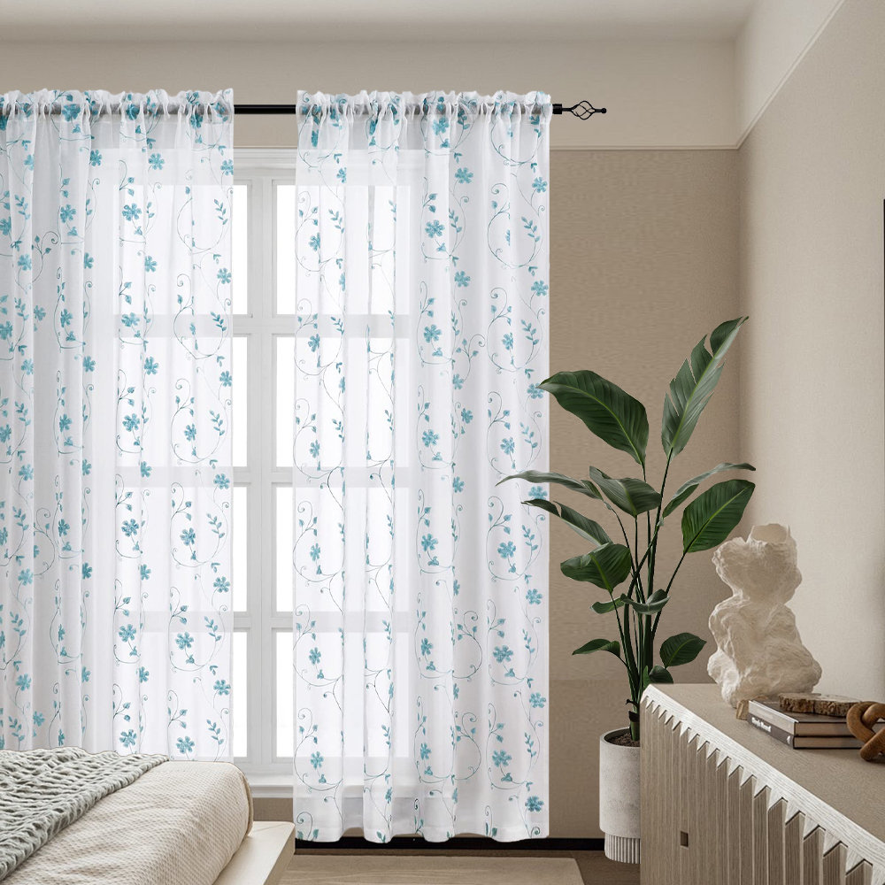 Lark Manor™ Sheer Curtains,Floral Pattern Sheer Window Curtains For ...