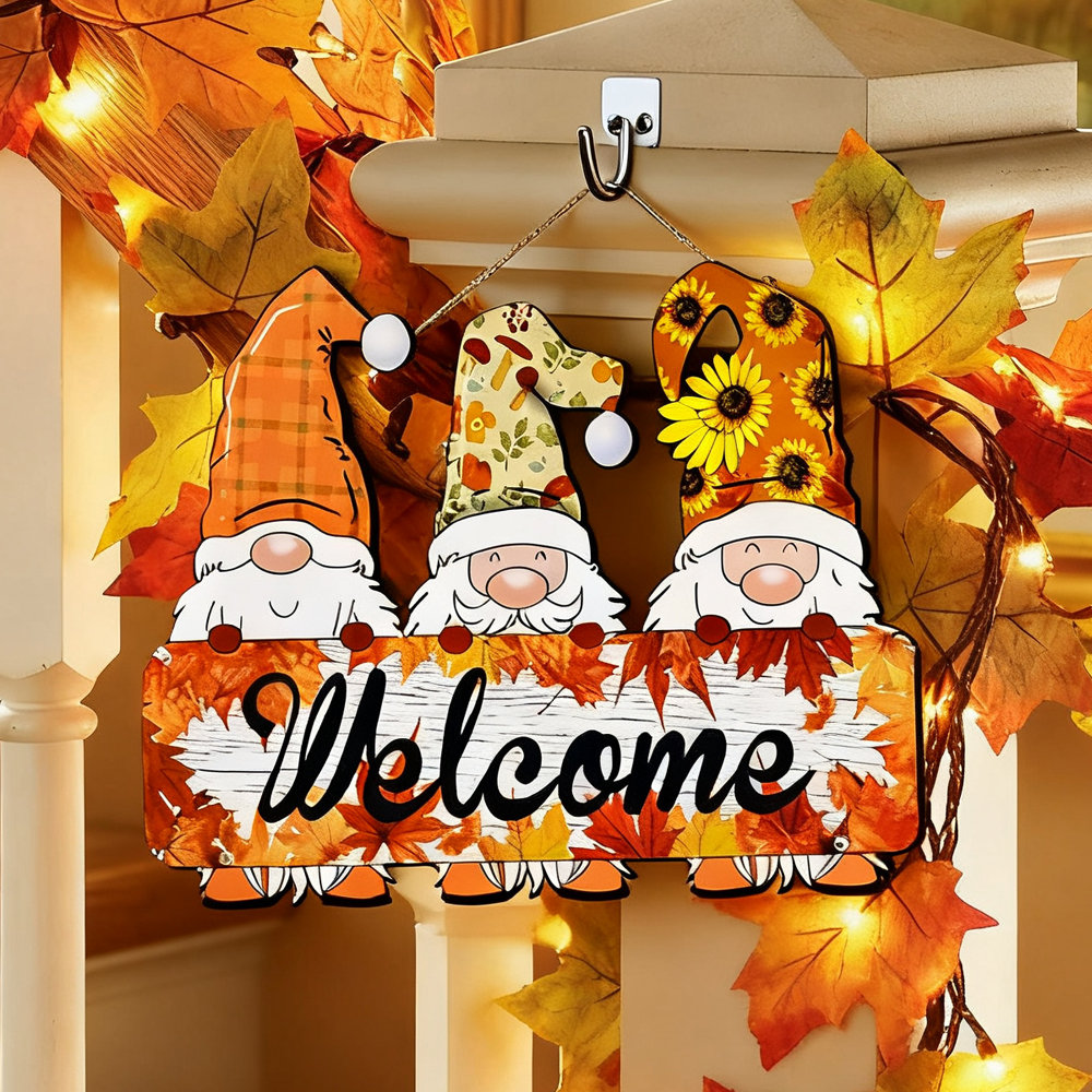 One Allium Way® Fall Welcome Sign, Cute Figurine Wooden Hanger ...