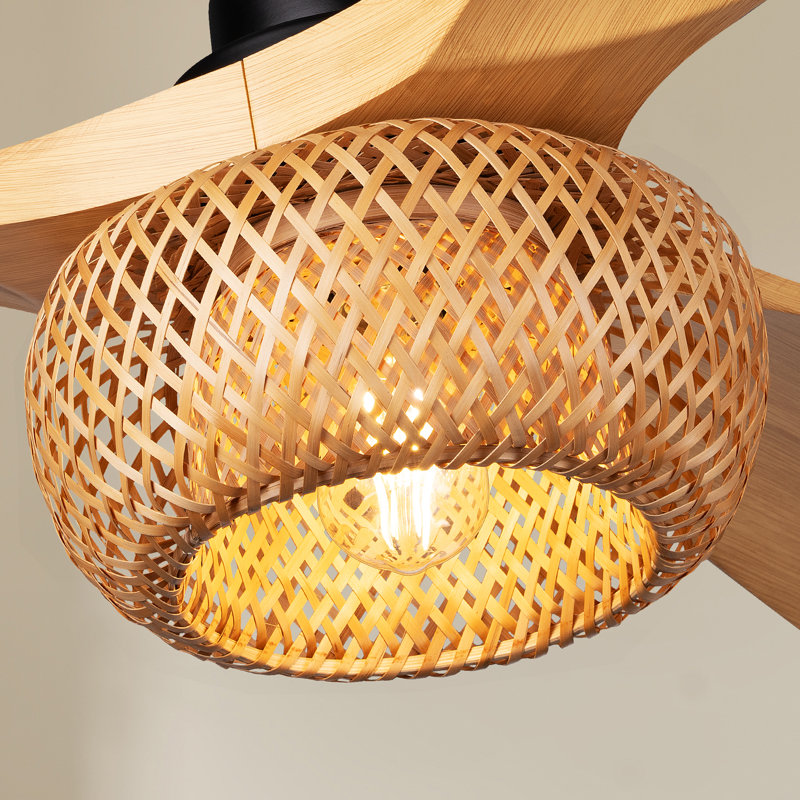 Bay Isle Home™ 52'' Abs Ceiling Fan Light With Rattan Shade And Remote ...