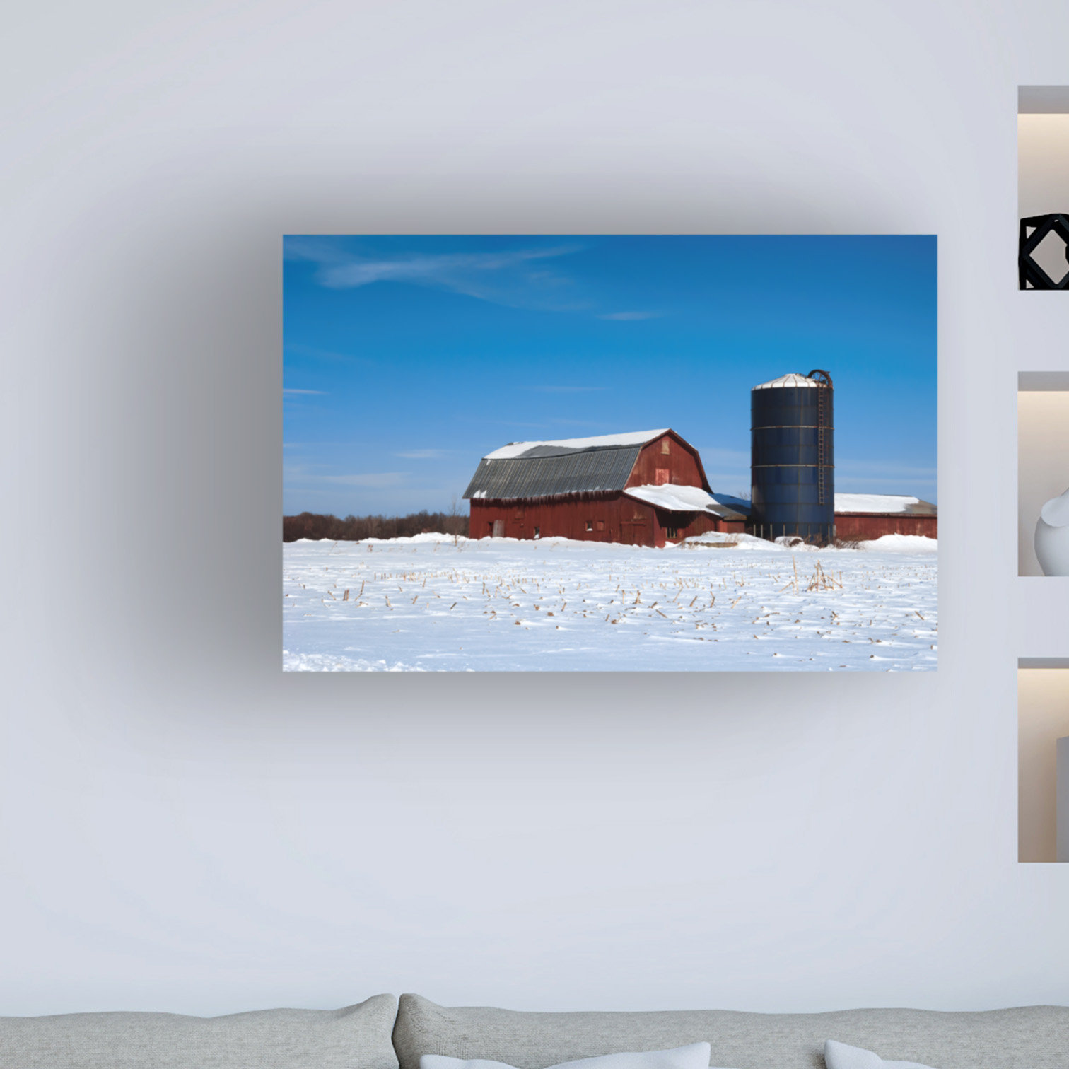 Ebern Designs Barn And Silo In Winter by Anthony Paladino - Wrapped ...