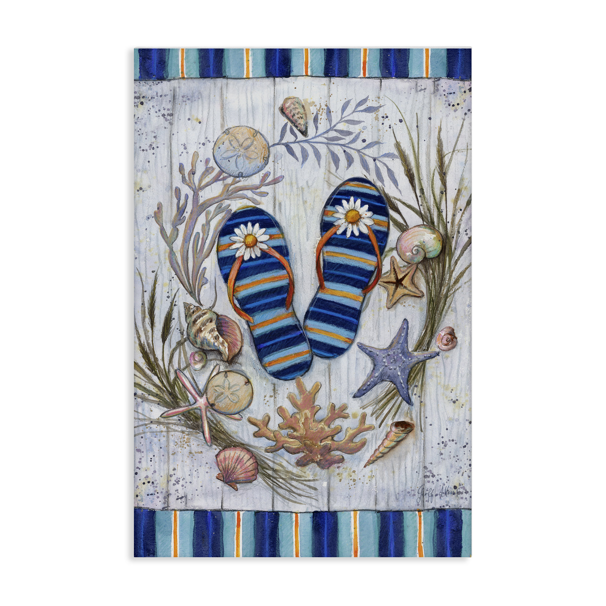 Dakota Fields Coastal Wreath & Flip Flops Canvas Wall Art by Geoff ...