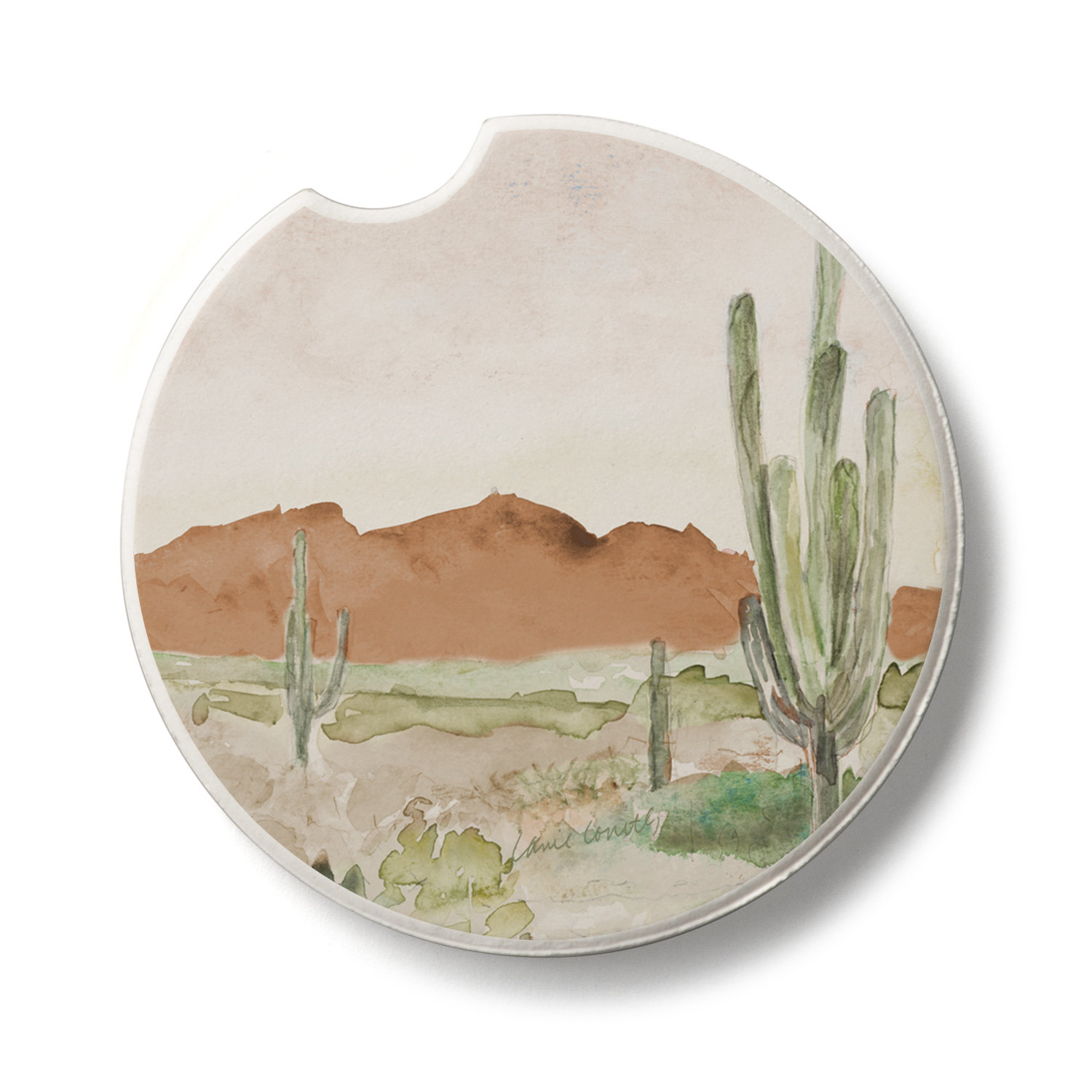 Union Rustic Desert View Single Round Absorbent Stone Car Coaster | Wayfair