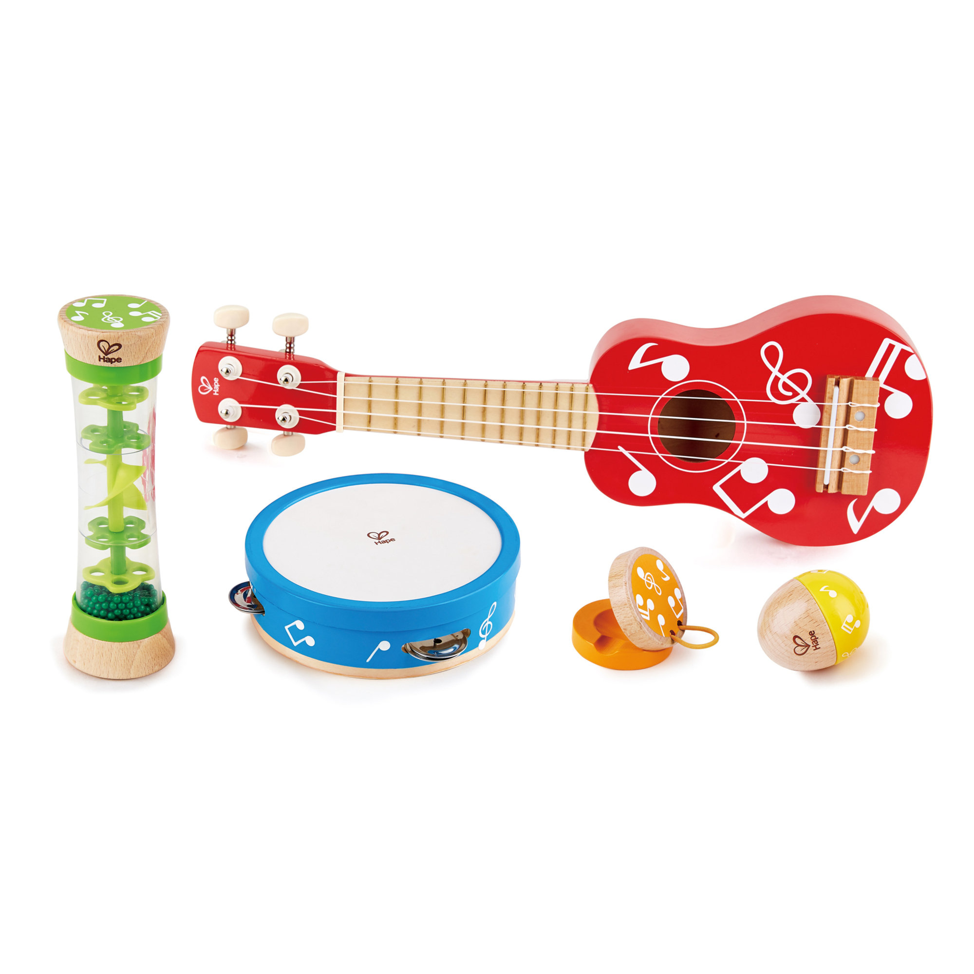Hape Kids Toddler Preschool 5 Piece Wooden Musical Instrument Toy Mini ...