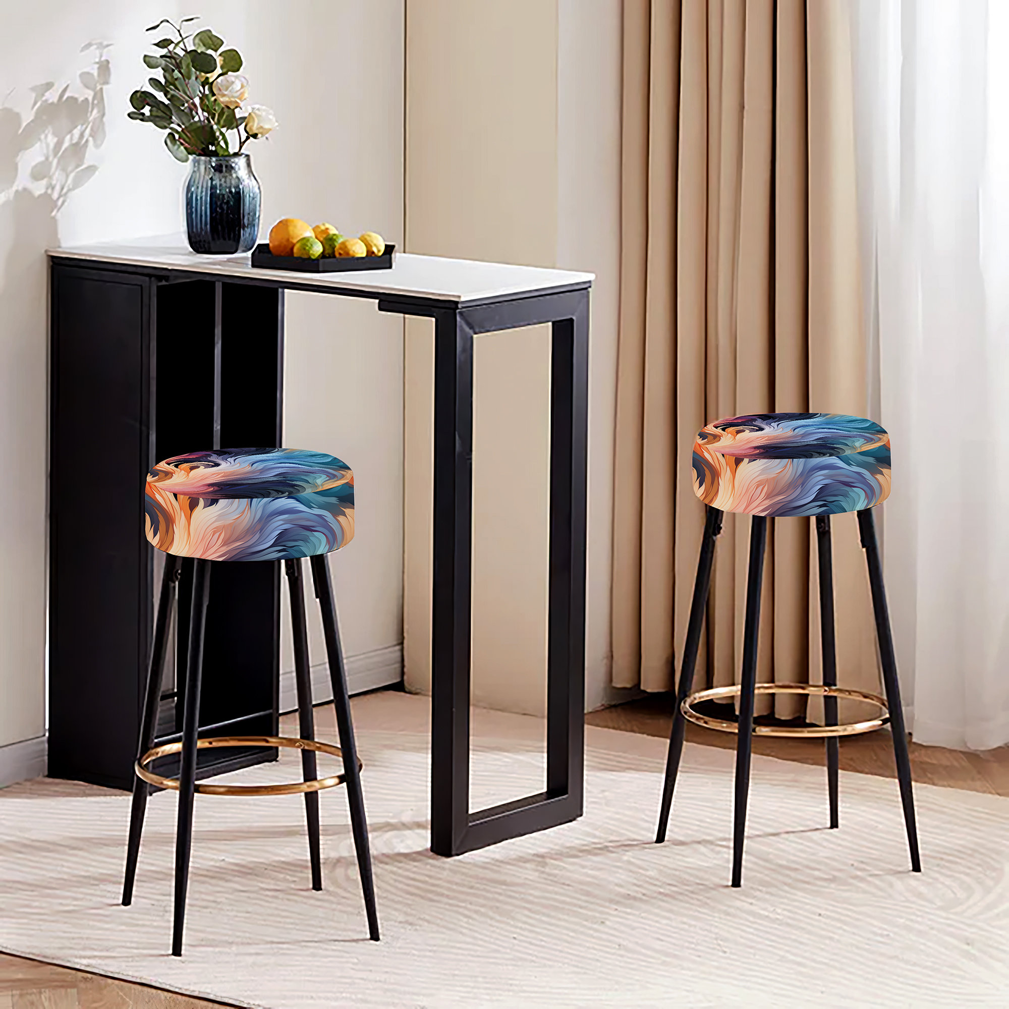Design Art Colorful Cosmic Ikat Whirls - Abstract Bar Stools Set Of 2 ...