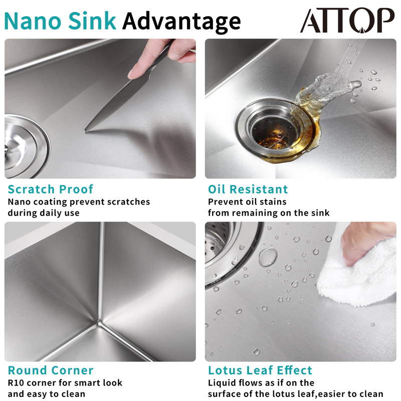 ATTOP 30'' L Undermount Single Bowl Stainless Steel Kitchen Sink ...