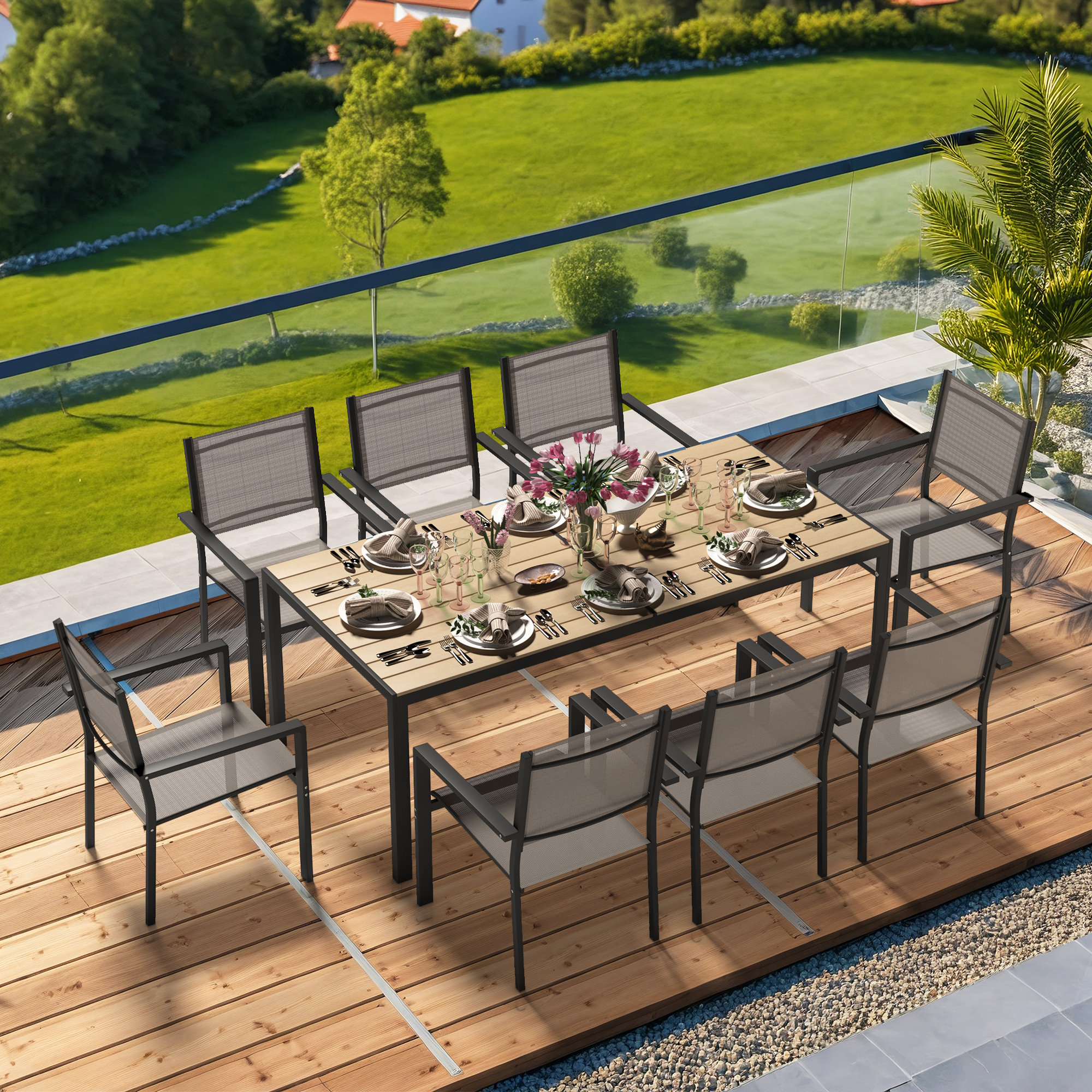 EROMMY 9 Piece Outdoor Patio Dining Set With 1 Rectangular Patio Table ...