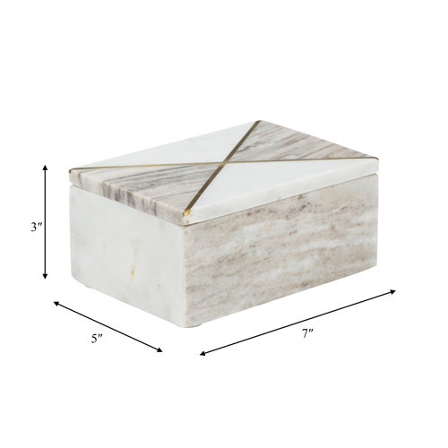 Greyleigh™ 7" x 5" Decorative Marble Box with LId, White with Brown ...