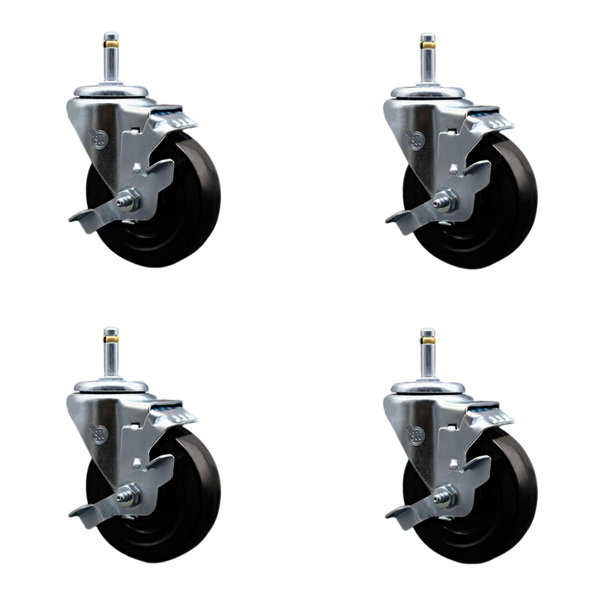 Service Caster 4 Inch Hard Rubber Wheel Swivel 7/16 Inch Grip Ring Stem ...