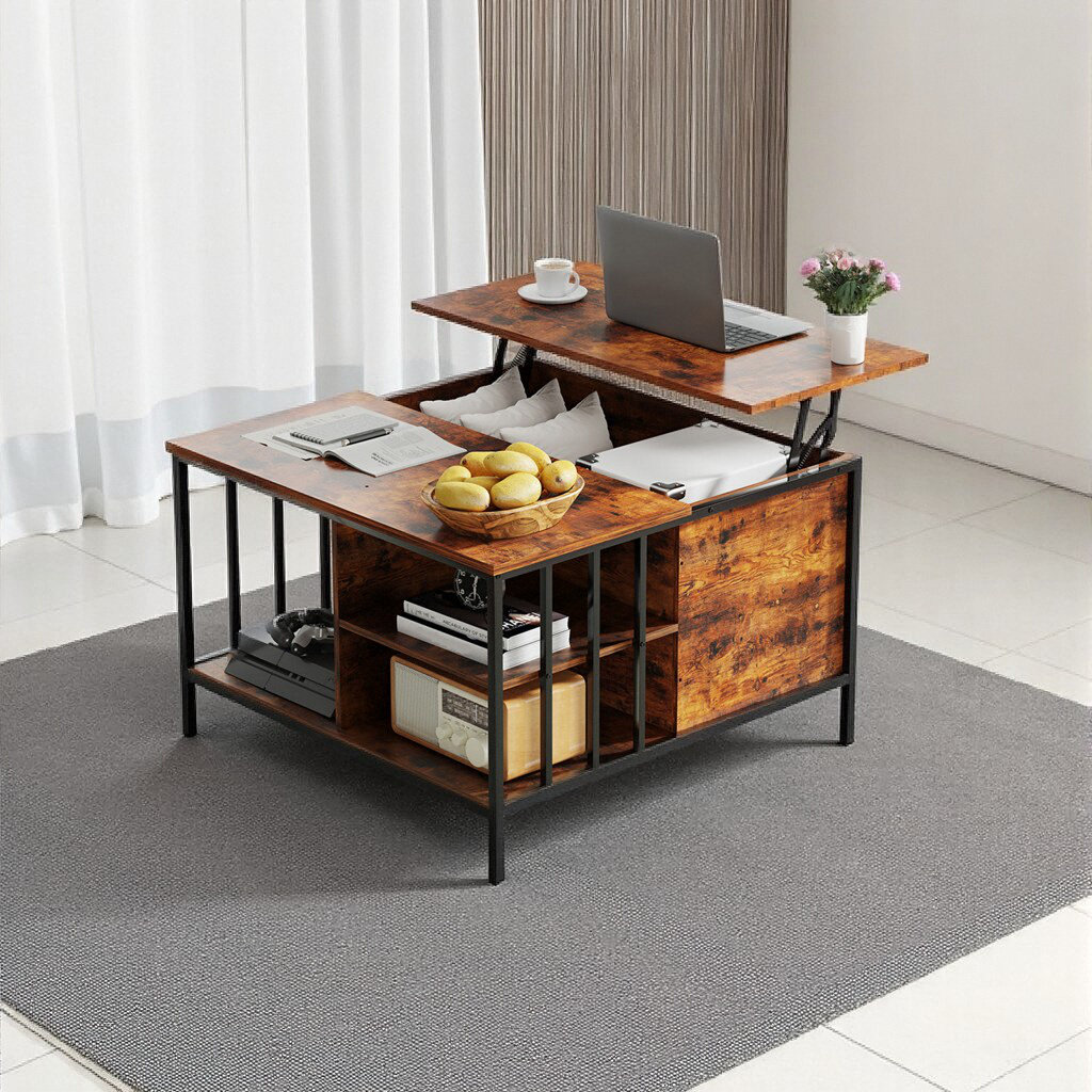 17 Stories 31.5" Farmhouse Lift-Top Coffee Table – Black/Brown with ...