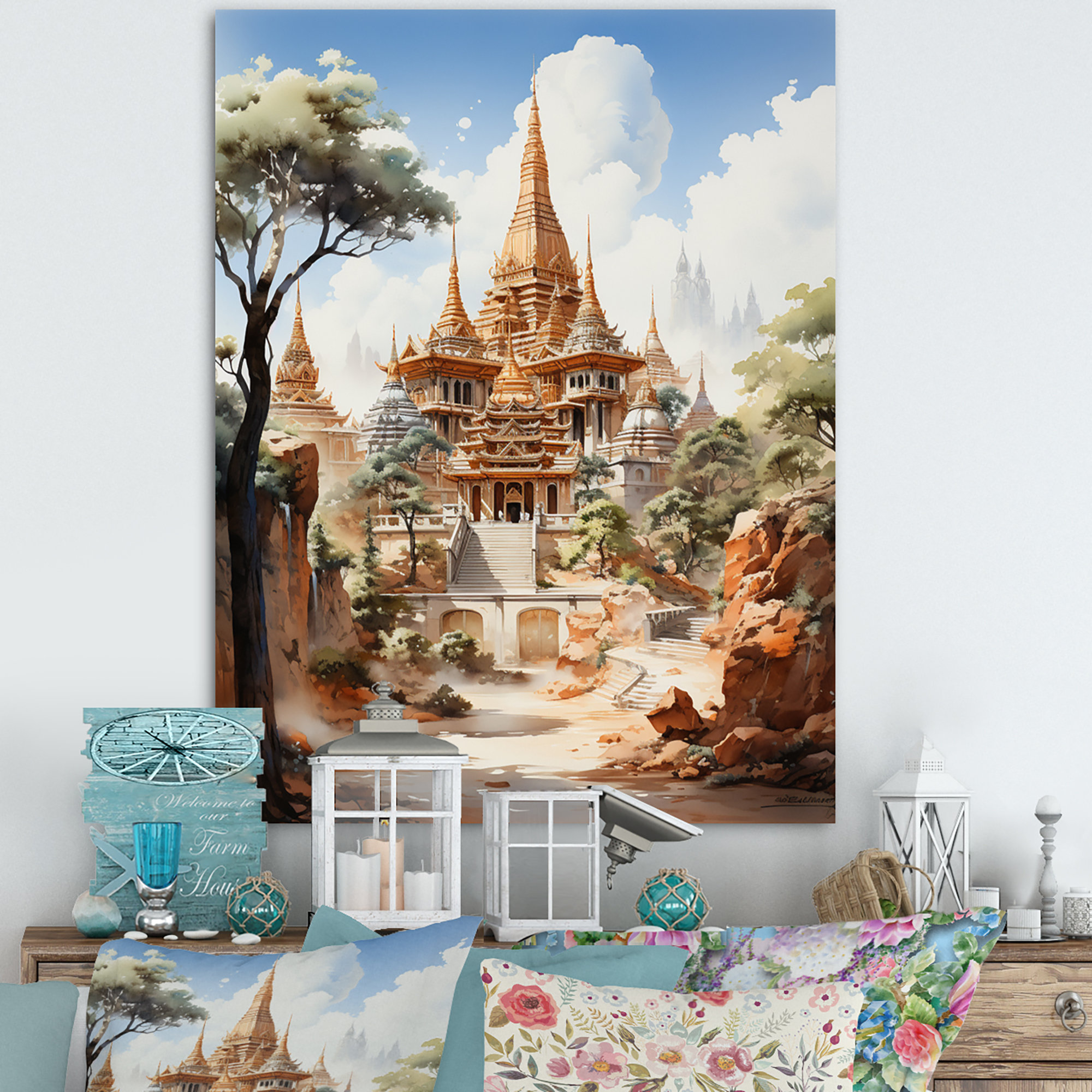 Red Barrel Studio Beige Green Buddhist Art Stupa Of - Buddhism Canvas ...