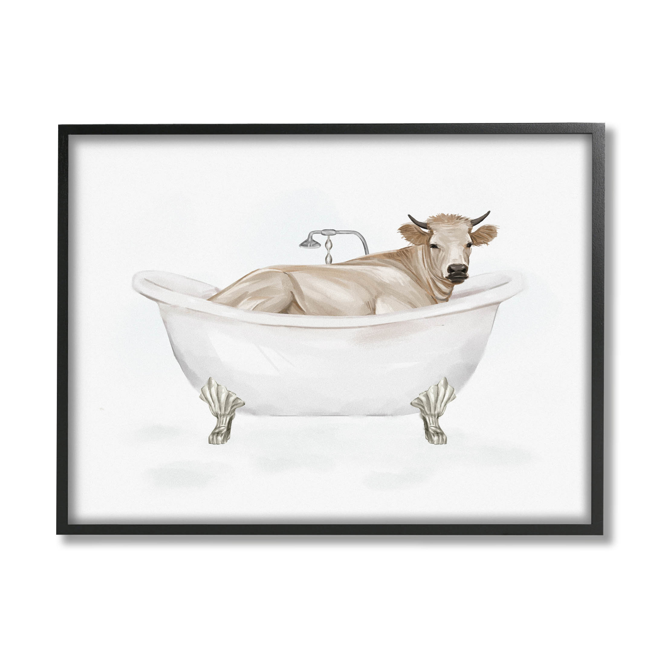 Stupell Industries Farm Cow Bathing Tub Animal Framed Giclee Art By ...