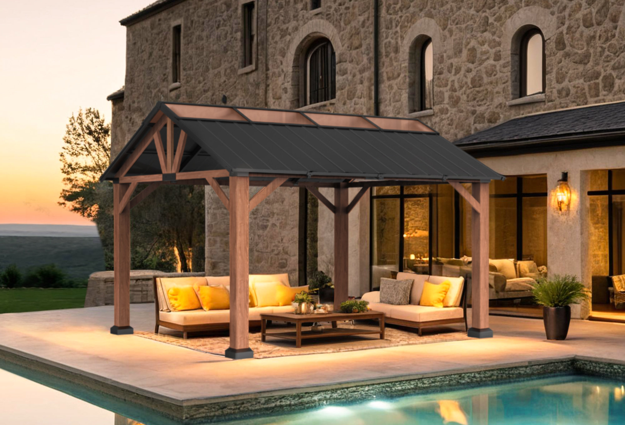 Newacme LLC Heavy Duty Outdoor Gazebo with Double Metal Slope Roof ...