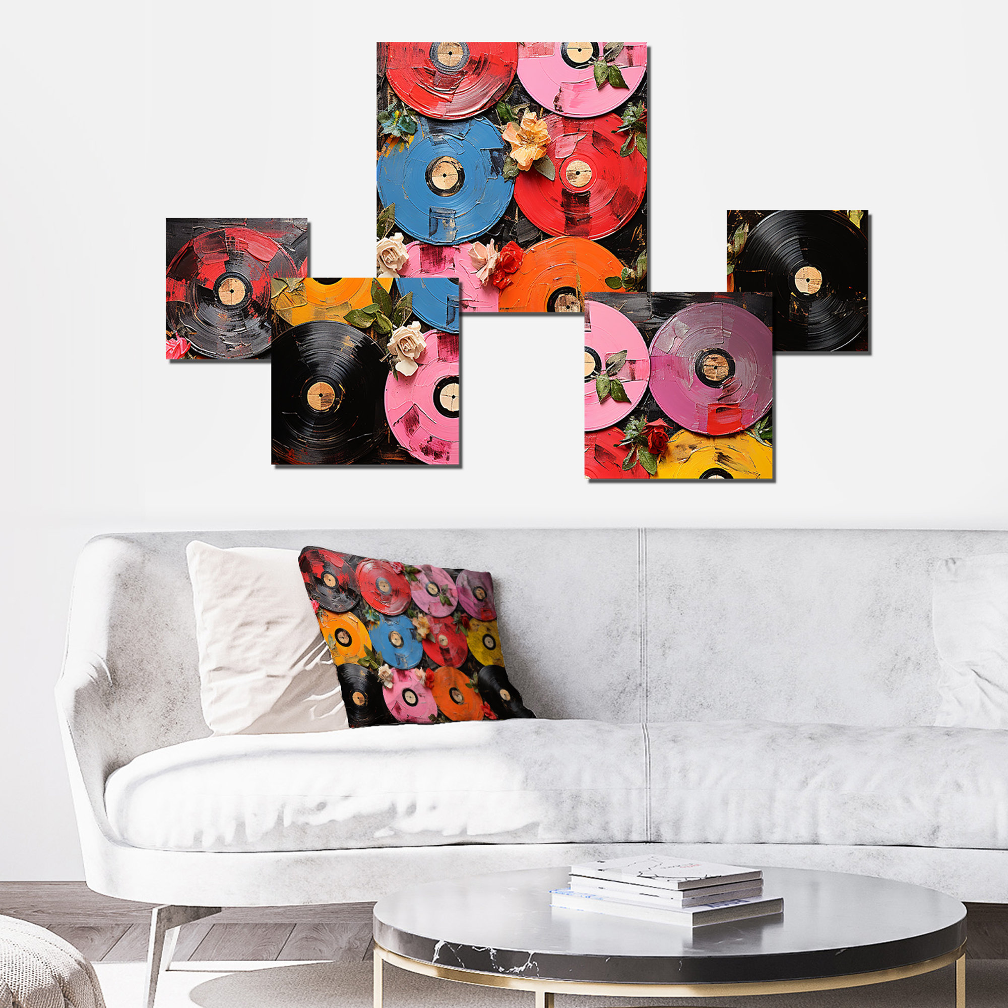 Lark Manor™ Colorful Vinyl Records Melody - Vinyl Records Square Wall ...