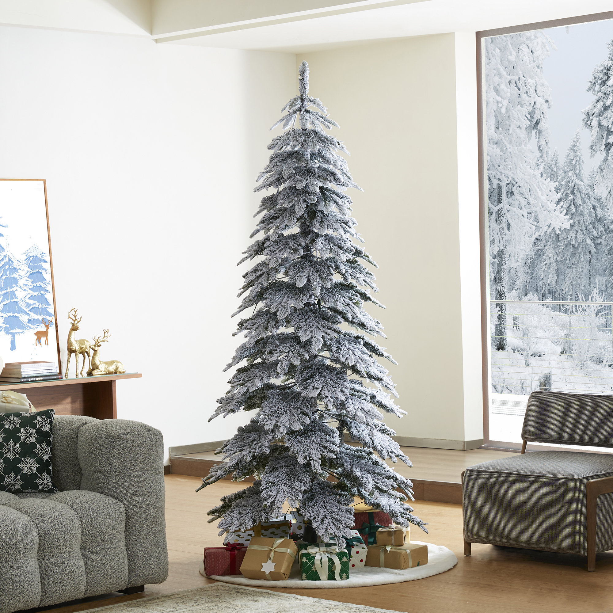 The Holiday Aisle® 7.5' Pre-Lit Flocked 360 Degree Rotating Spruce ...