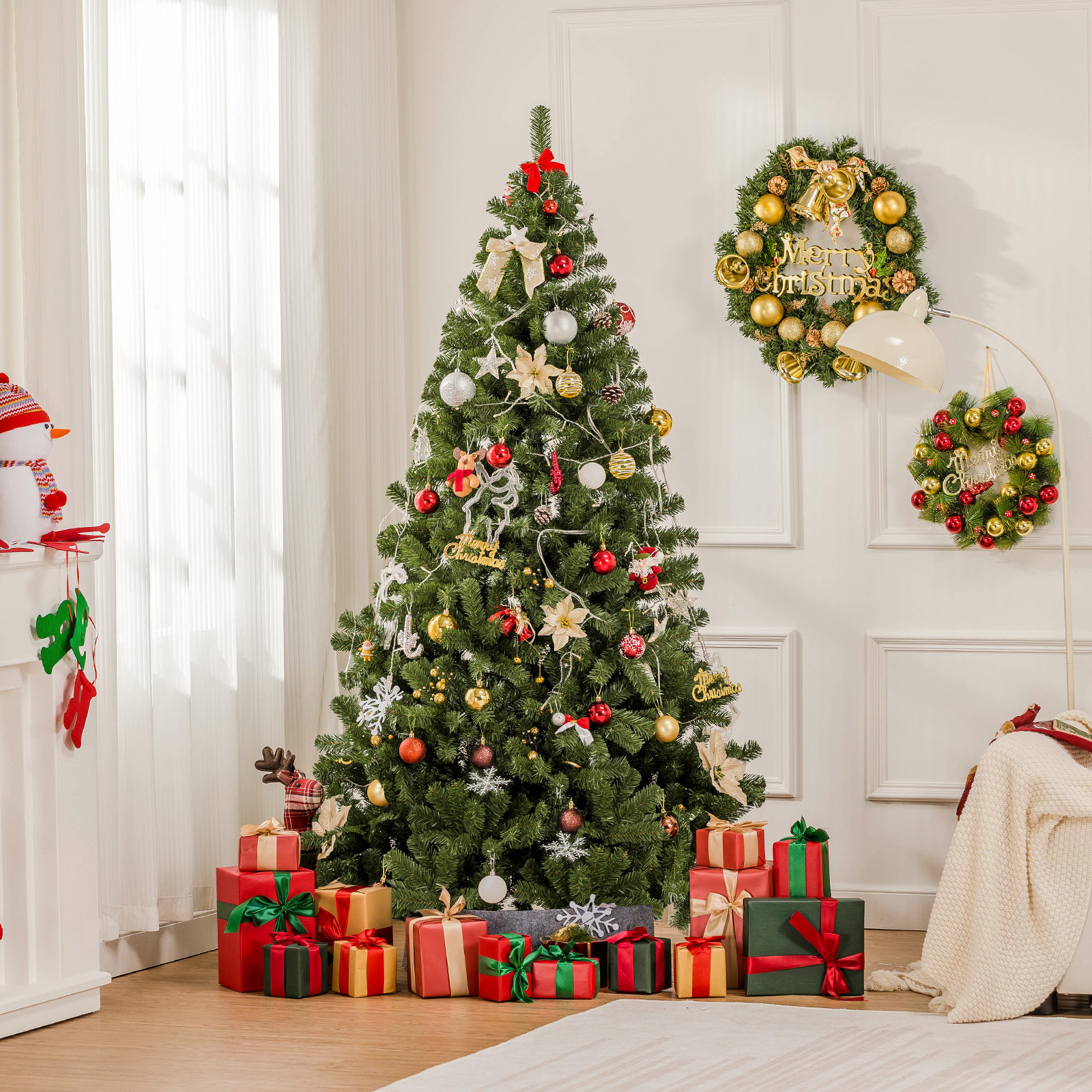 Charlton Home® Pine Christmas Tree, Artificial Hinged Holiday Pine Tree ...