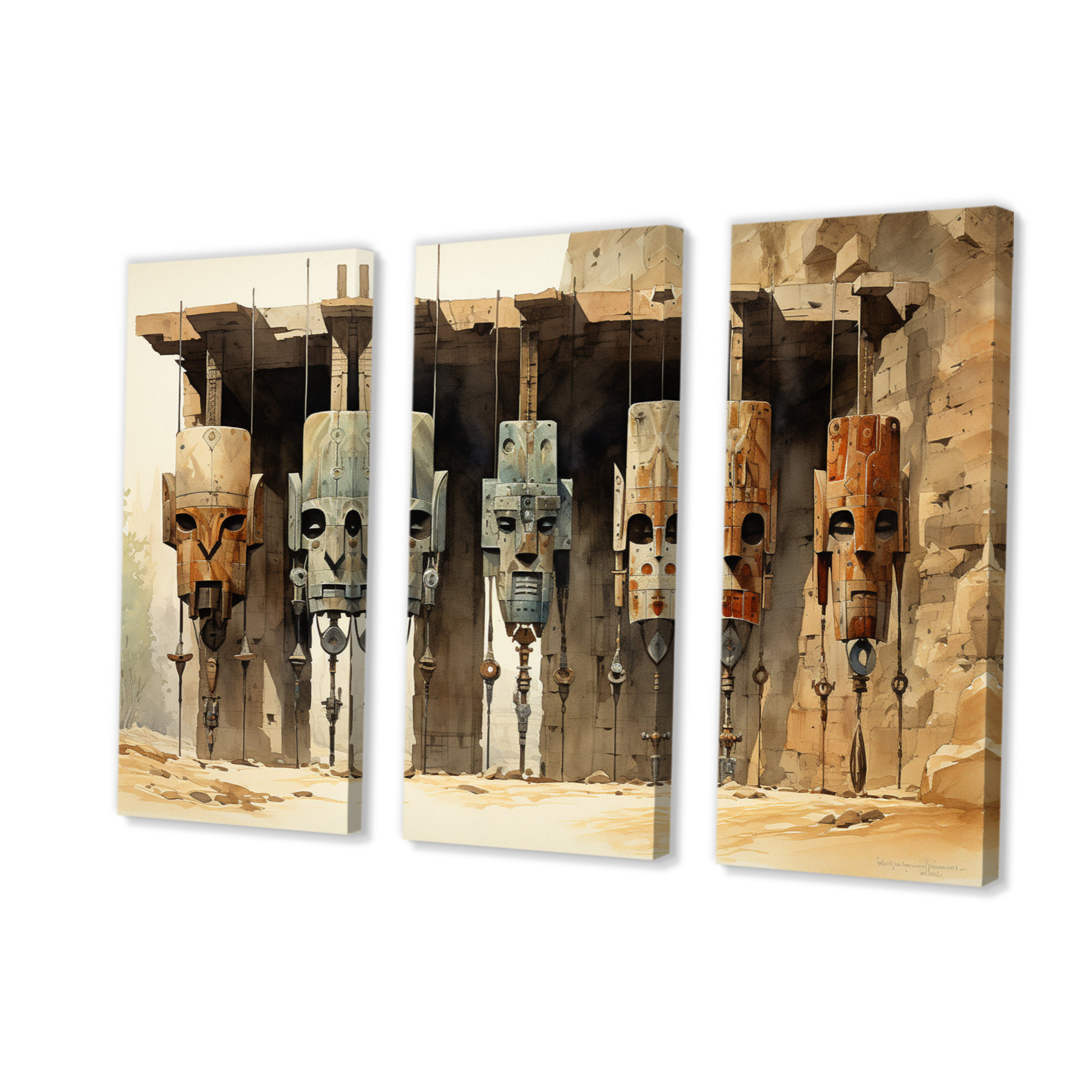 Union Rustic African Tribes Dogon Mask I On Canvas 3 Pieces Print | Wayfair